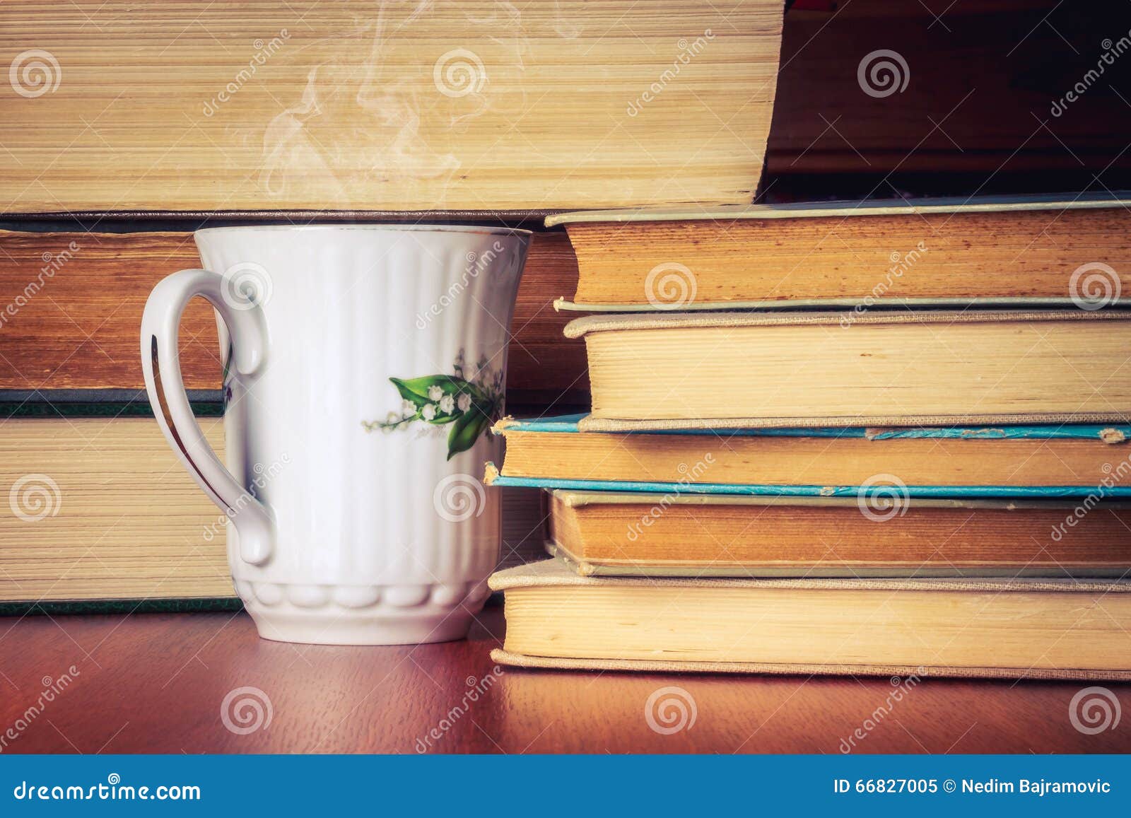 Cup of Tea with Stack of Old Books Stock Image - Image of beverage ...