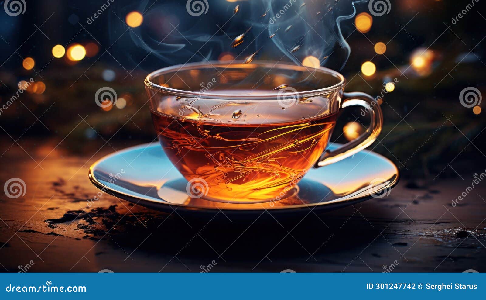 A Cup of Tea with Steam Coming Out on a Saucer, AI Stock Photo - Image ...