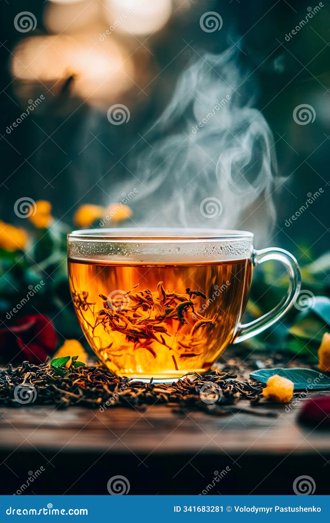 A Cup of Tea with Steam Coming Out of it on a Table Stock Image - Image ...
