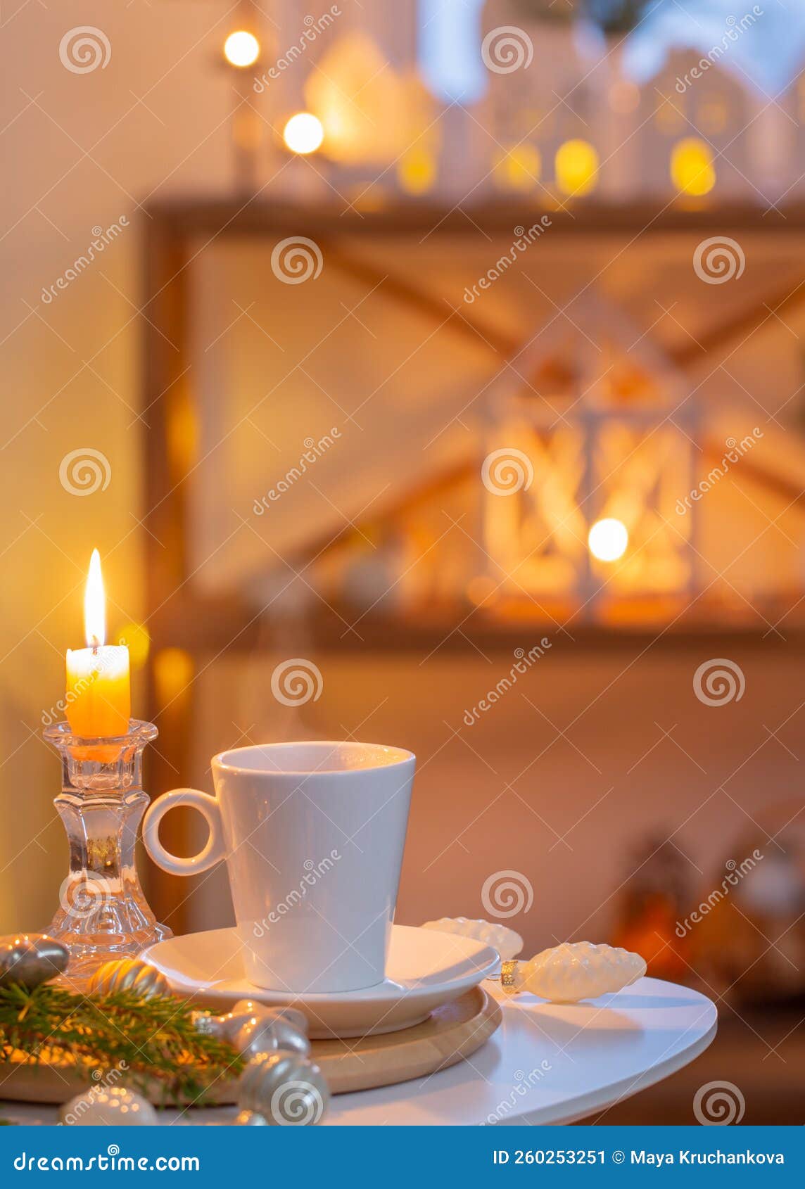 Cup of Tea on Table with Decorations in White Interior Stock Image ...