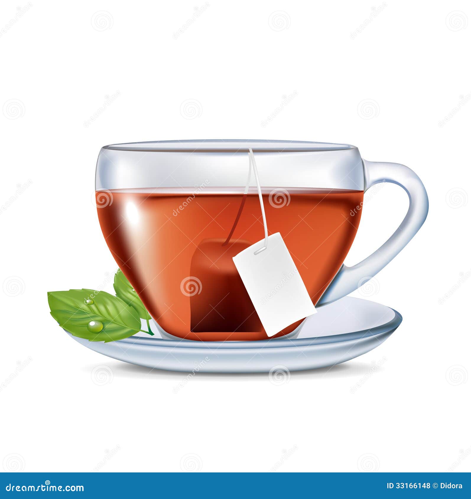 Cup of Tea with Tea Bag and Leaves Stock Vector - Illustration of green ...