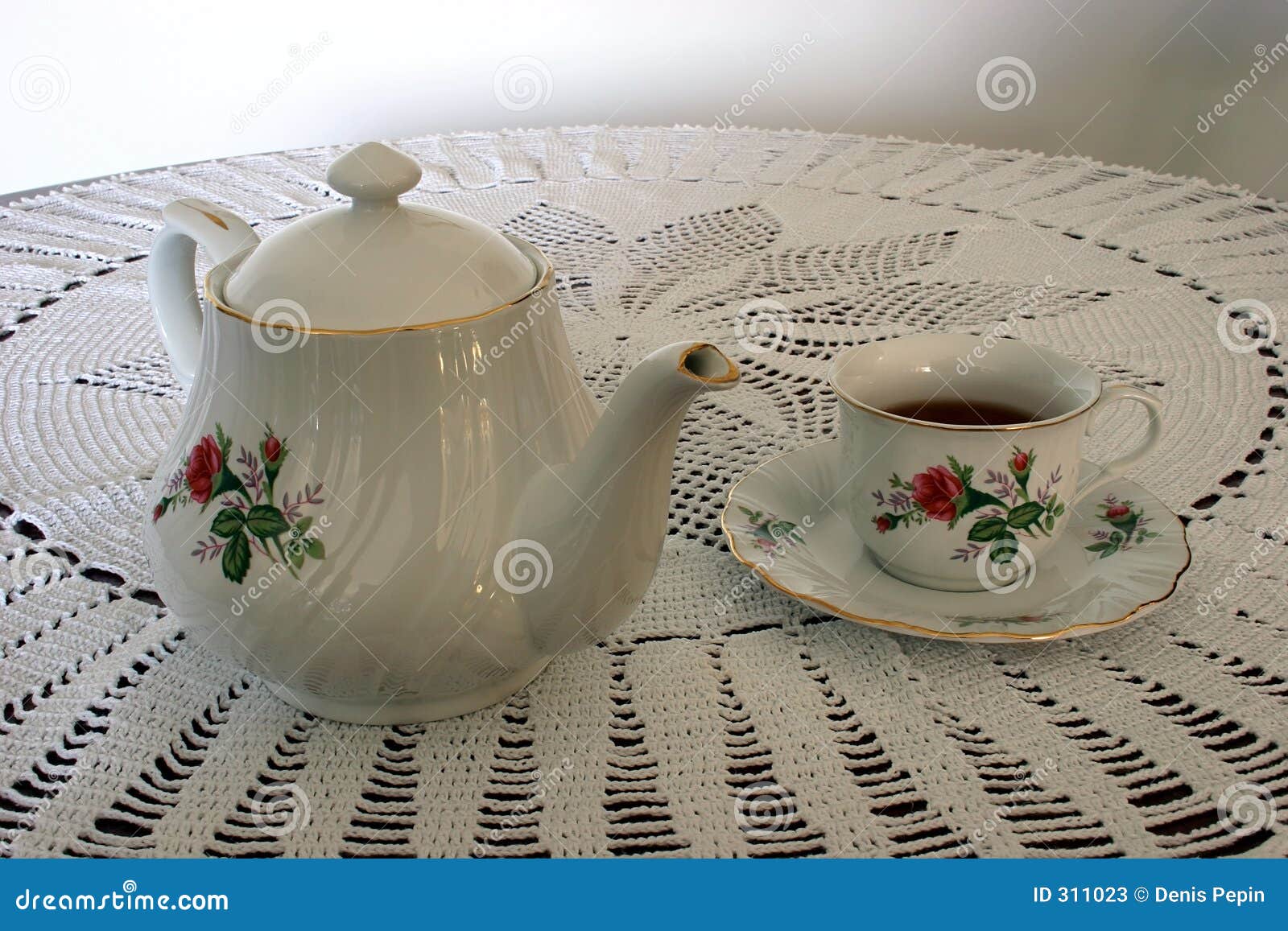 Cup of Tea and a Tea Pot stock image. Image of relax, crochet - 311023