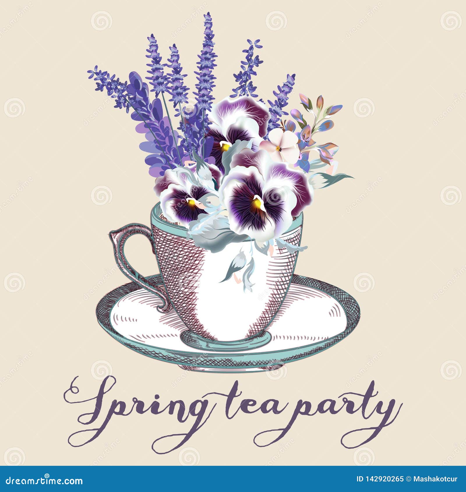 Cup of Tea with Vector Spring Flowers, Tea Party Stock Vector ...