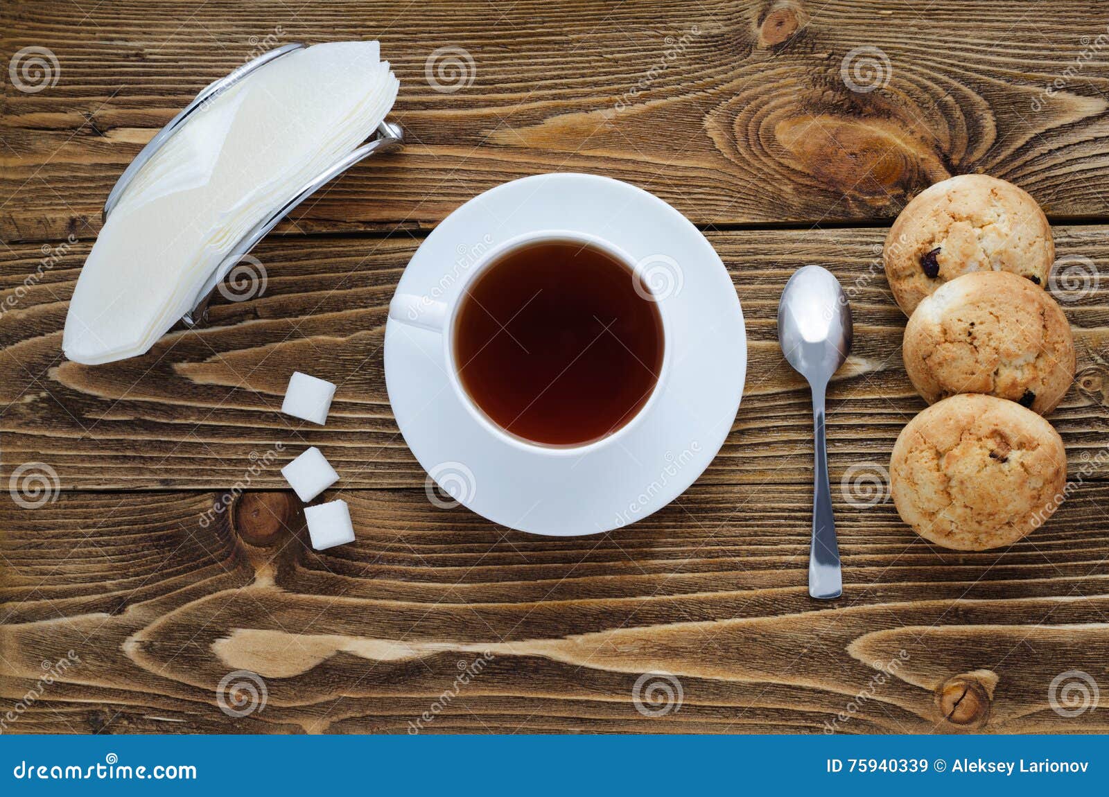 Cup of Tea on a Wooden Table, Top View Stock Image - Image of tasty ...