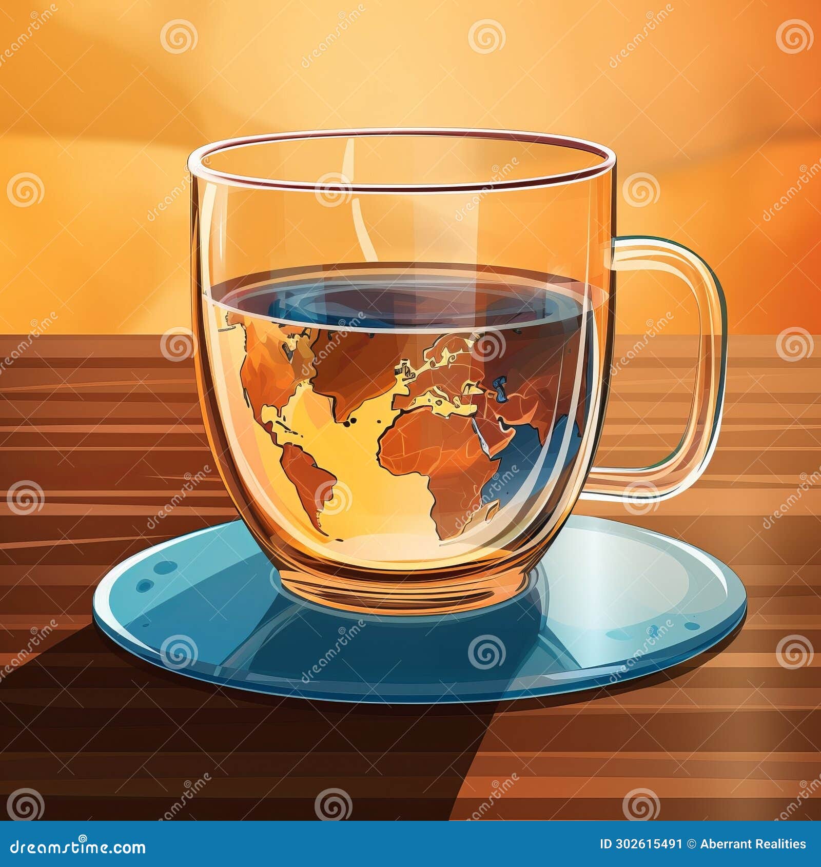 A Cup of Tea with a World Map Inside on a Wooden Table Stock ...