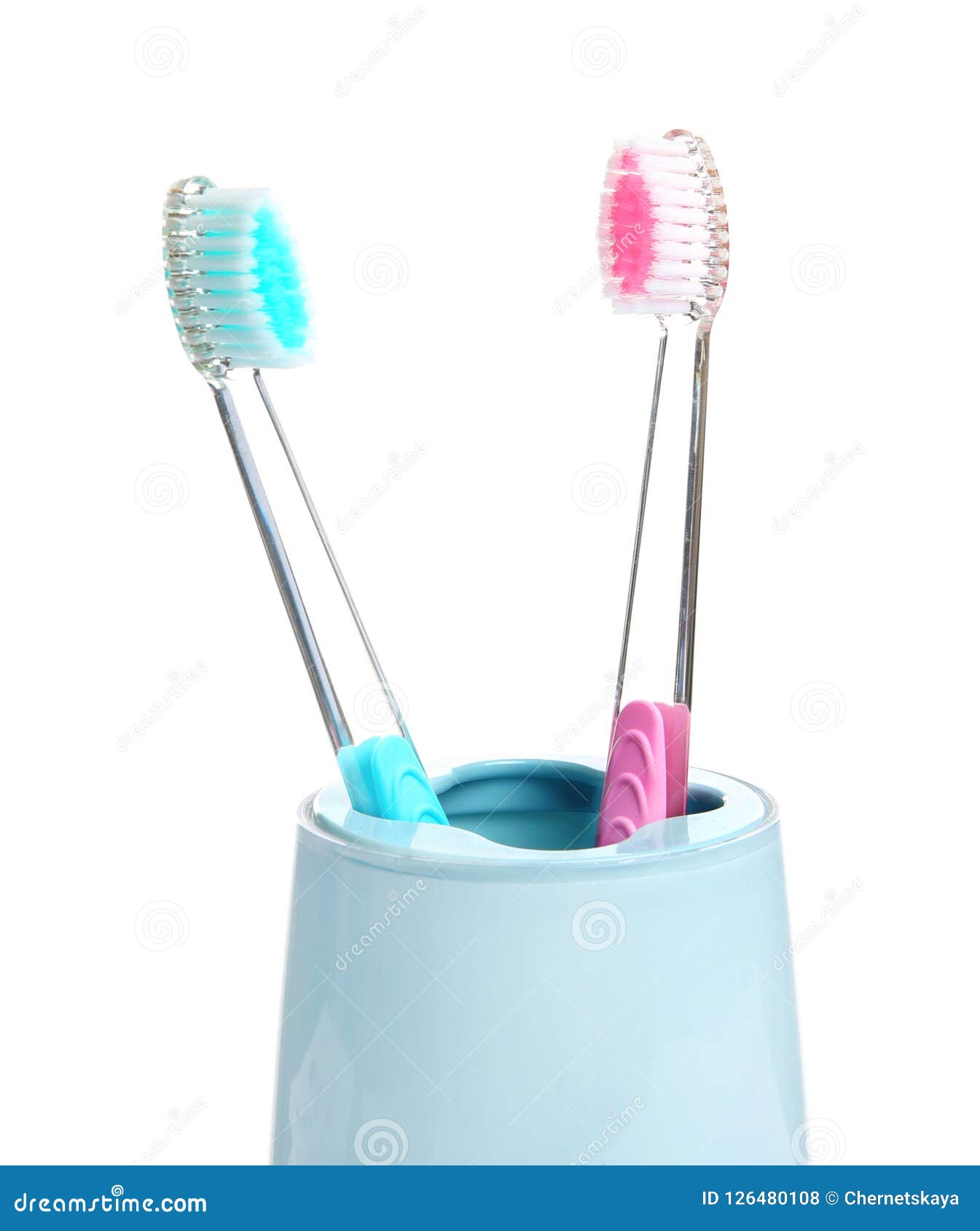 Cup with Toothbrushes on White Background Stock Photo - Image of ...