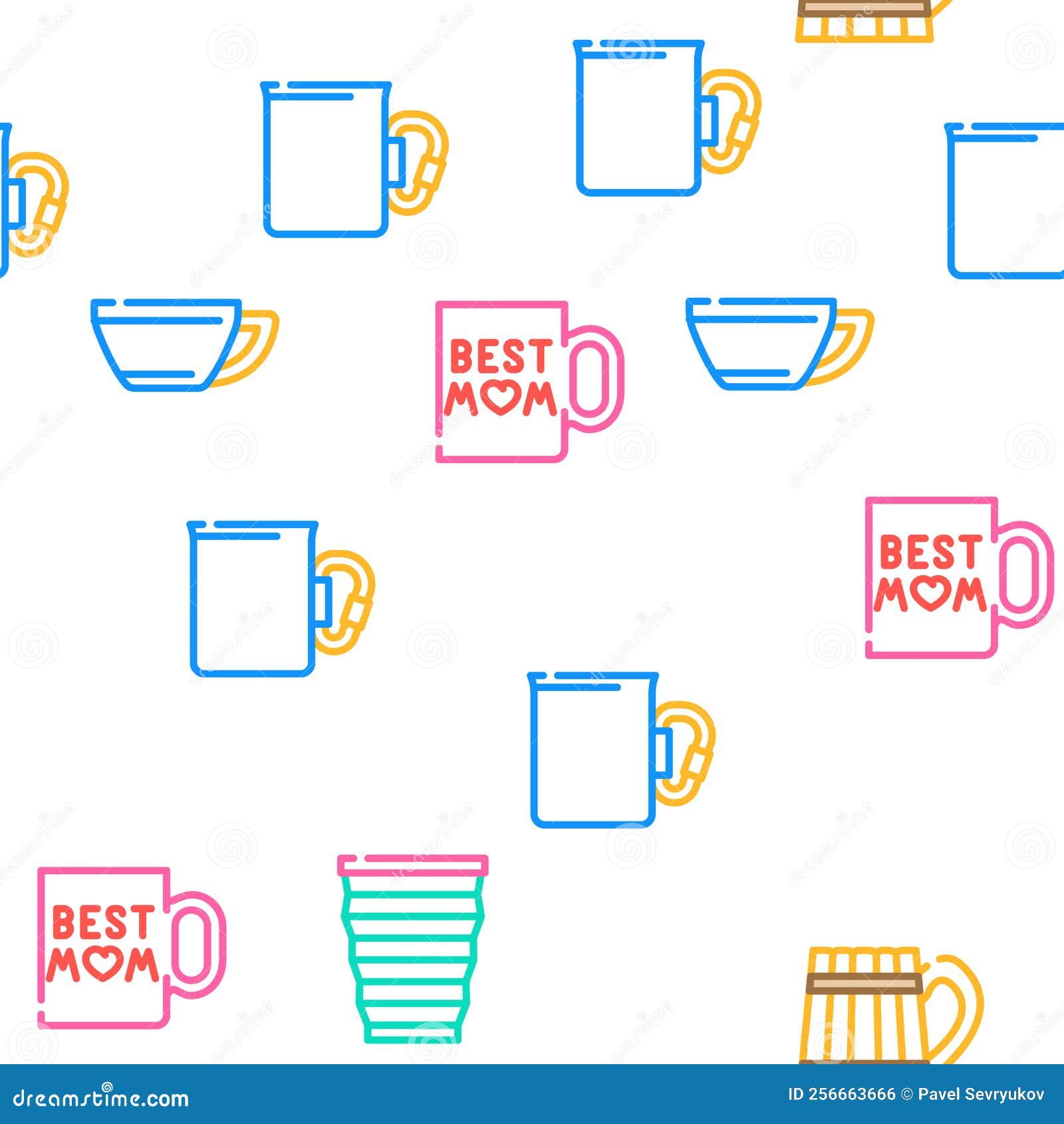 Cup Utensil for Drinking Beverage Vector Seamless Pattern Stock ...