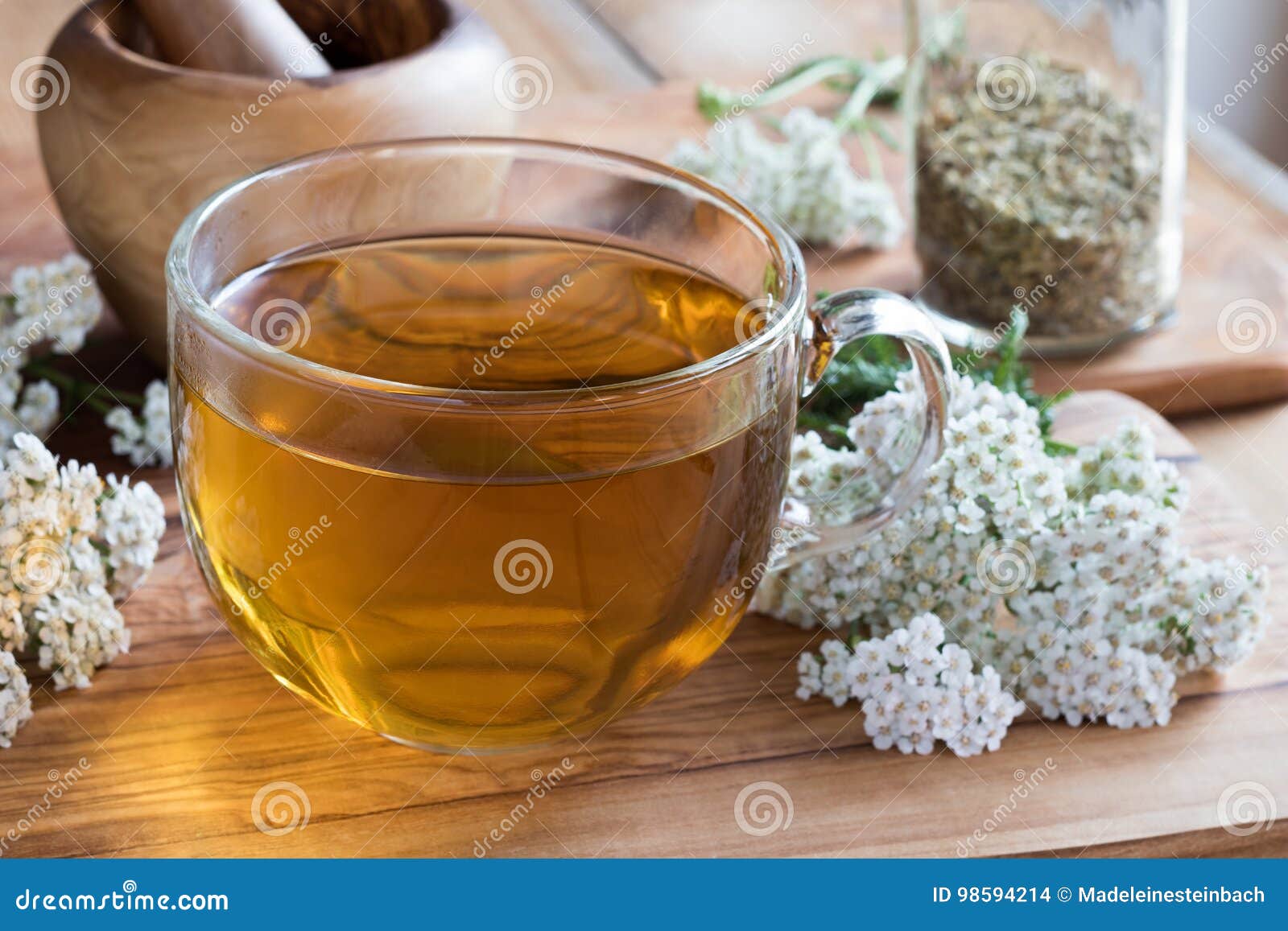 A Cup of Yarrow Tea with Fresh Yarrow Stock Photo - Image of fresh ...