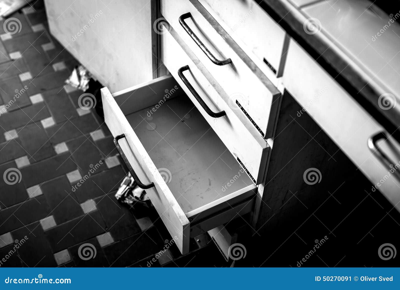 Cupboard with Opened Empty Drawer Stock Image - Image of store, storage ...