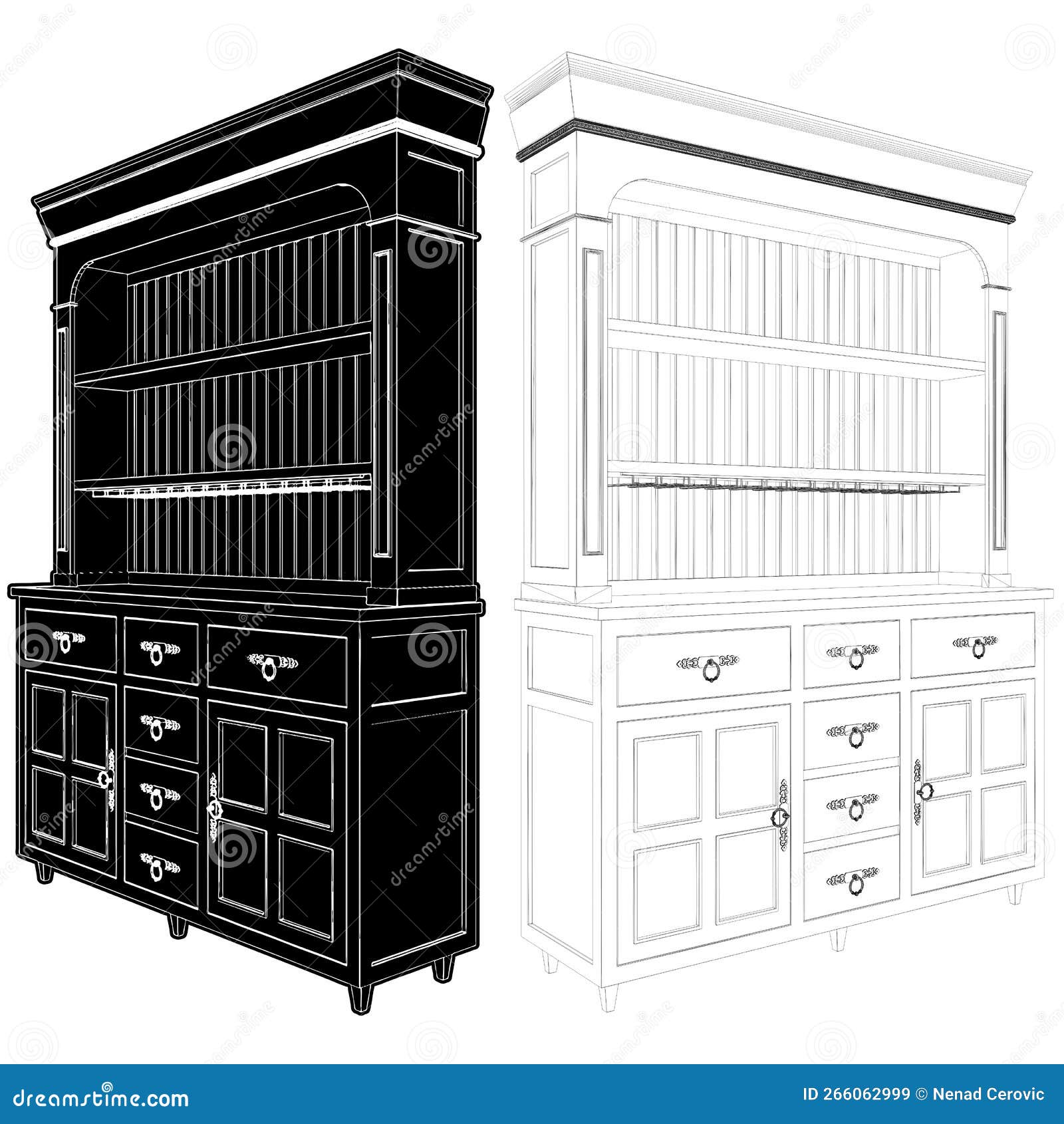 Cupboard Sideboard Buffet Vector Illustration Isolated On White Background Stock Vector