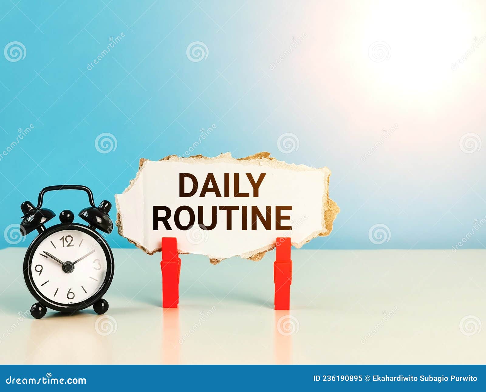 Cupboard Strip Written daily Routine with Alarm Clock on the Table ...