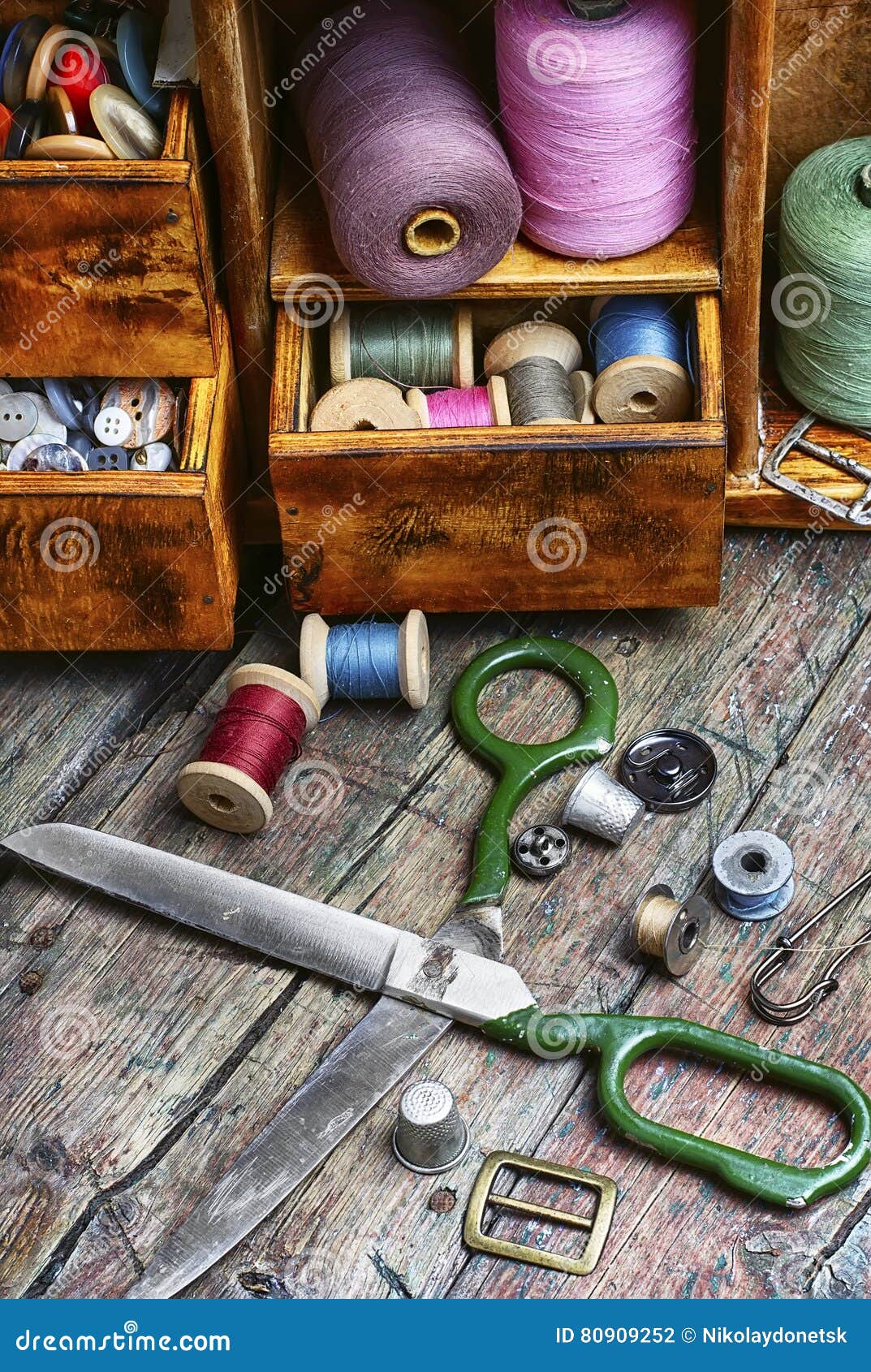Cupboard with Threads and Buttons Stock Photo - Image of sideboard ...
