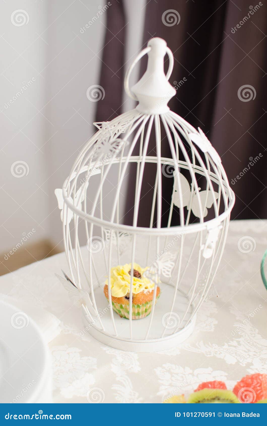 Cupcacke on a Cage Placed on a Candy Bar Table Stock Image - Image of ...