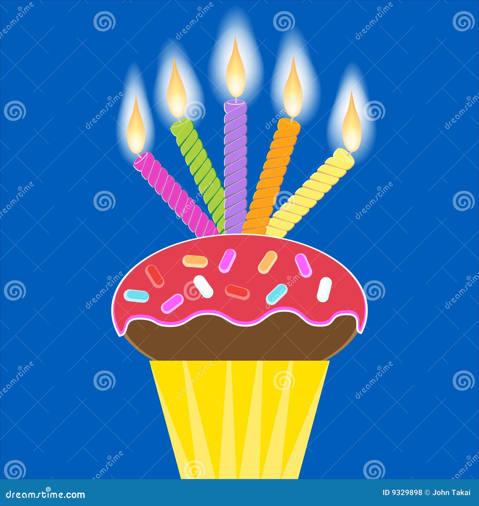 Cupcake with 5 candles stock vector. Illustration of celebration - 9329898