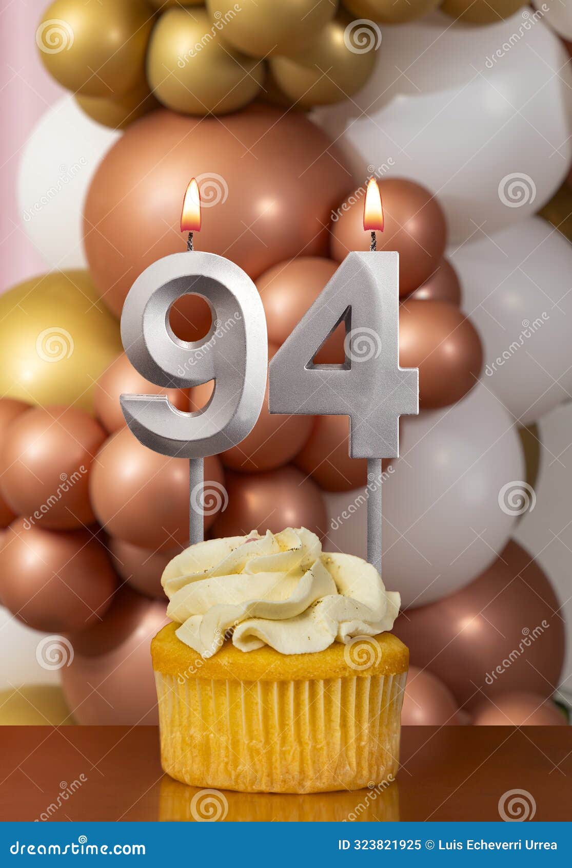 Cupcake with Birthday Candle on Balloons Background - Number 94 Stock ...
