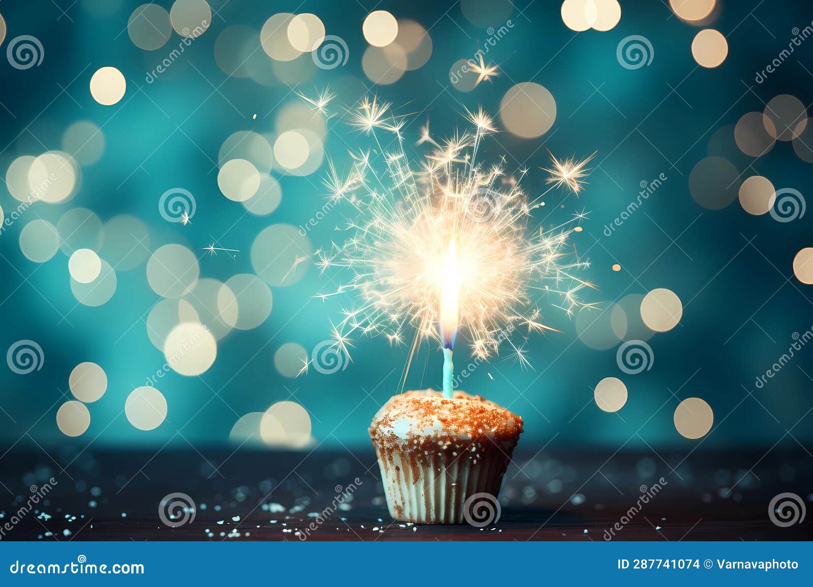 Cupcake with Blue Icing and Bengal Fire on a Blue Background. AI ...