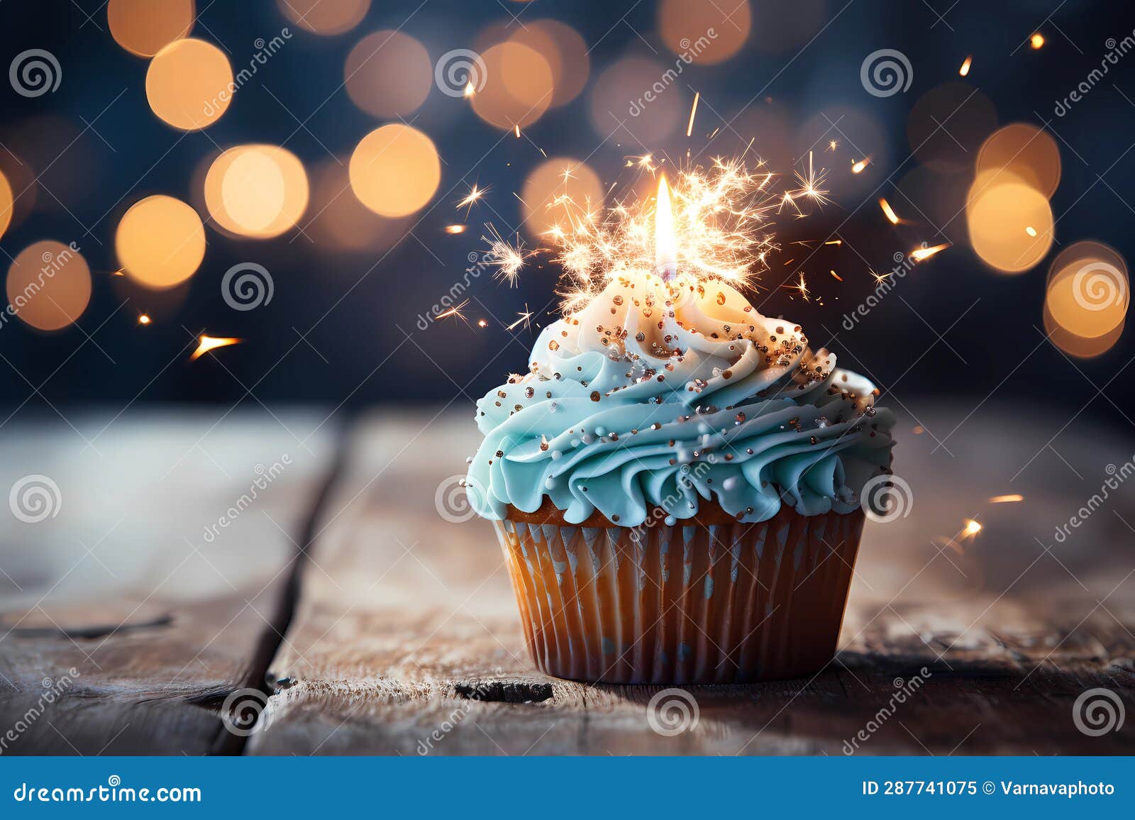 Cupcake with Blue Icing and Bengal Fire on a Blue Background. AI ...