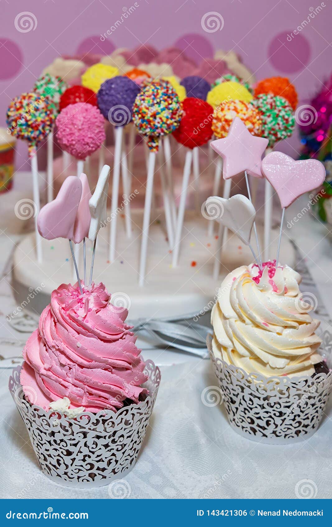 Cupcake and cake pops stock photo. Image of hart, gift - 143421306
