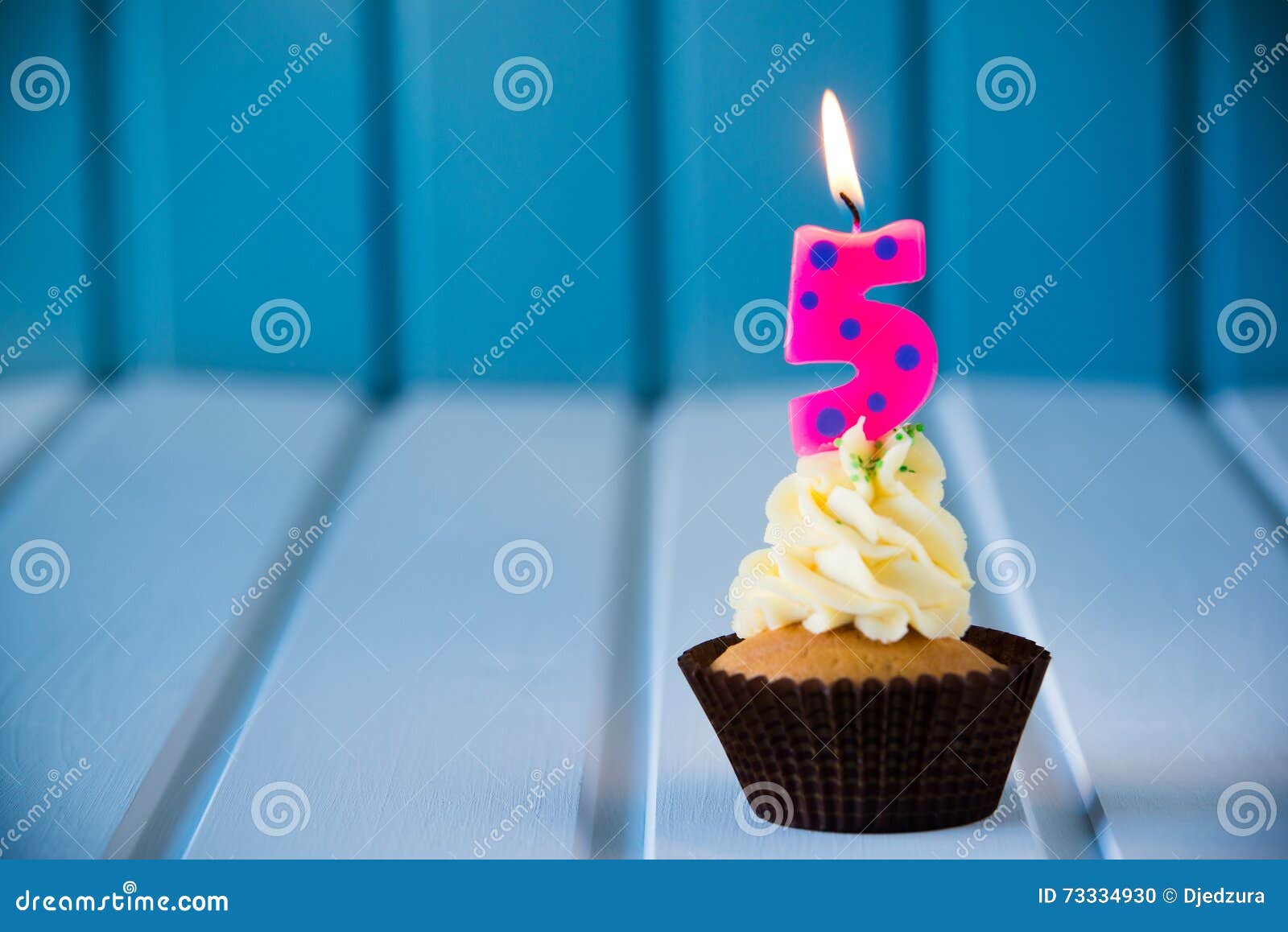 Cupcake with a Candles for 5 - Fifth Birthday Stock Photo - Image of ...