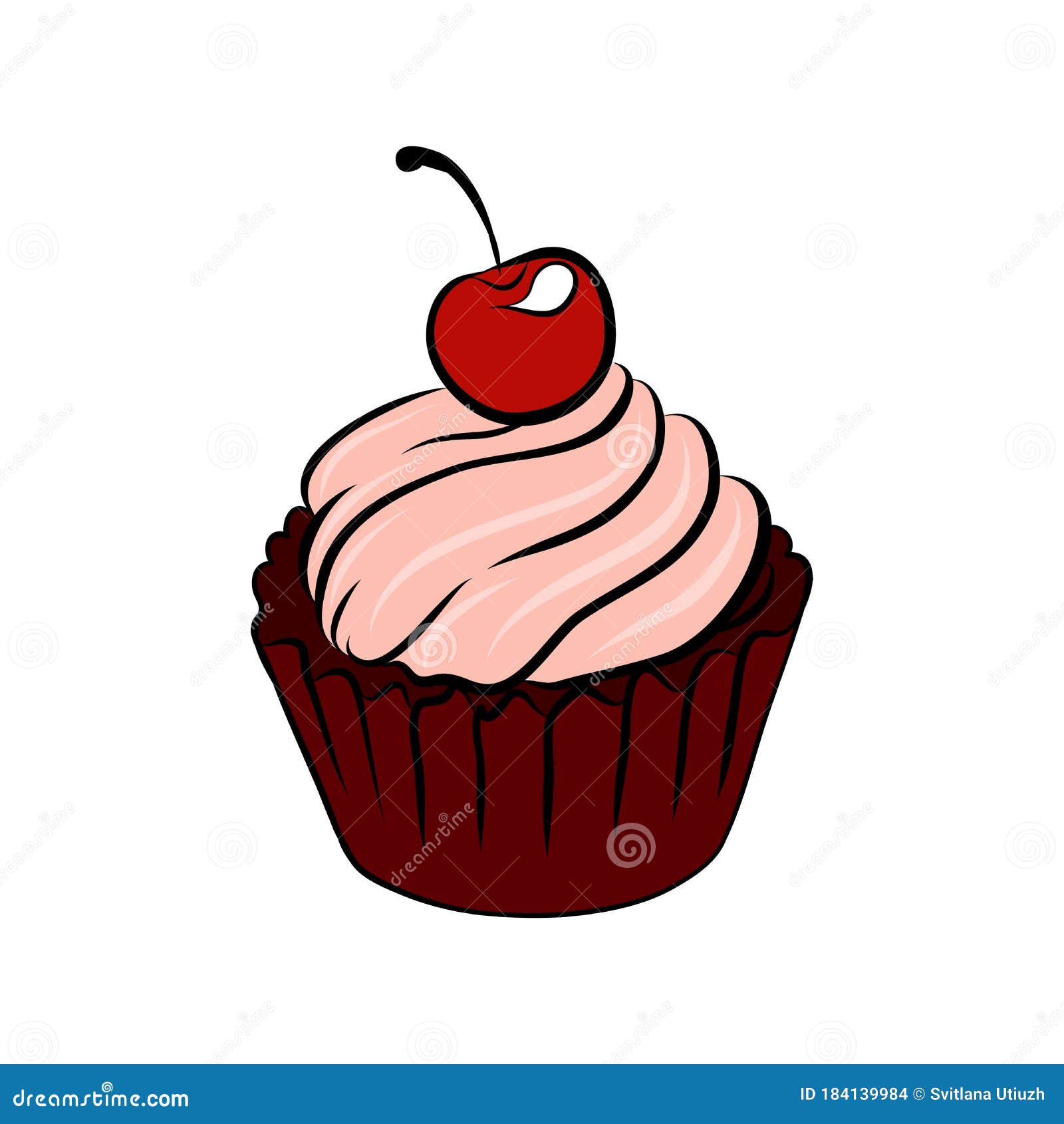 Cupcake With Cherry Hand Draw Vector Illustration Stock Vector