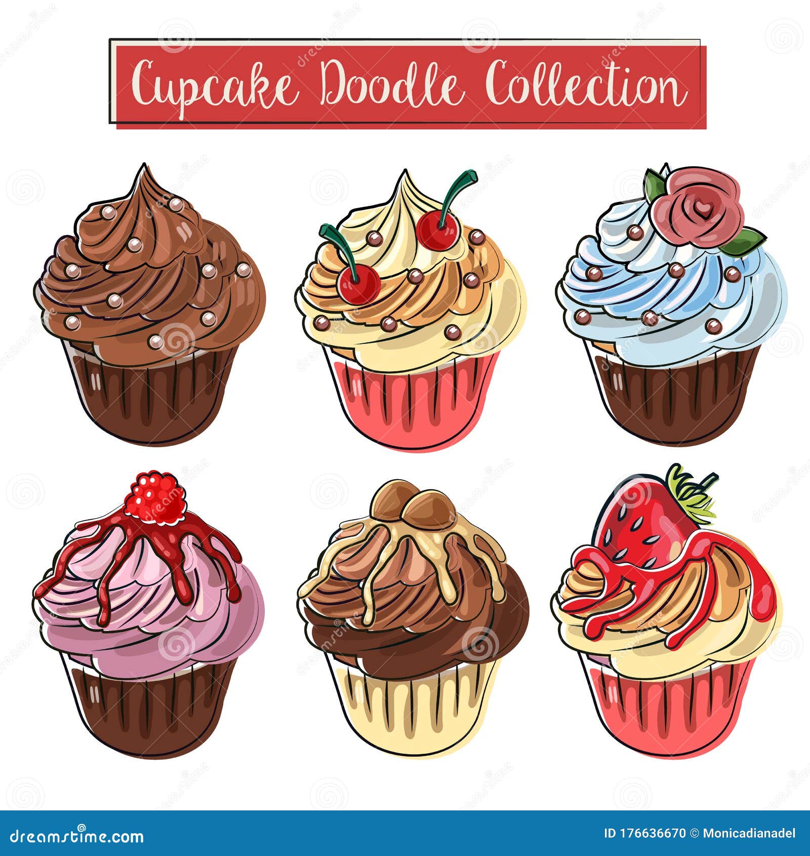 Cupcake doodle collection stock vector. Illustration of chocolate ...