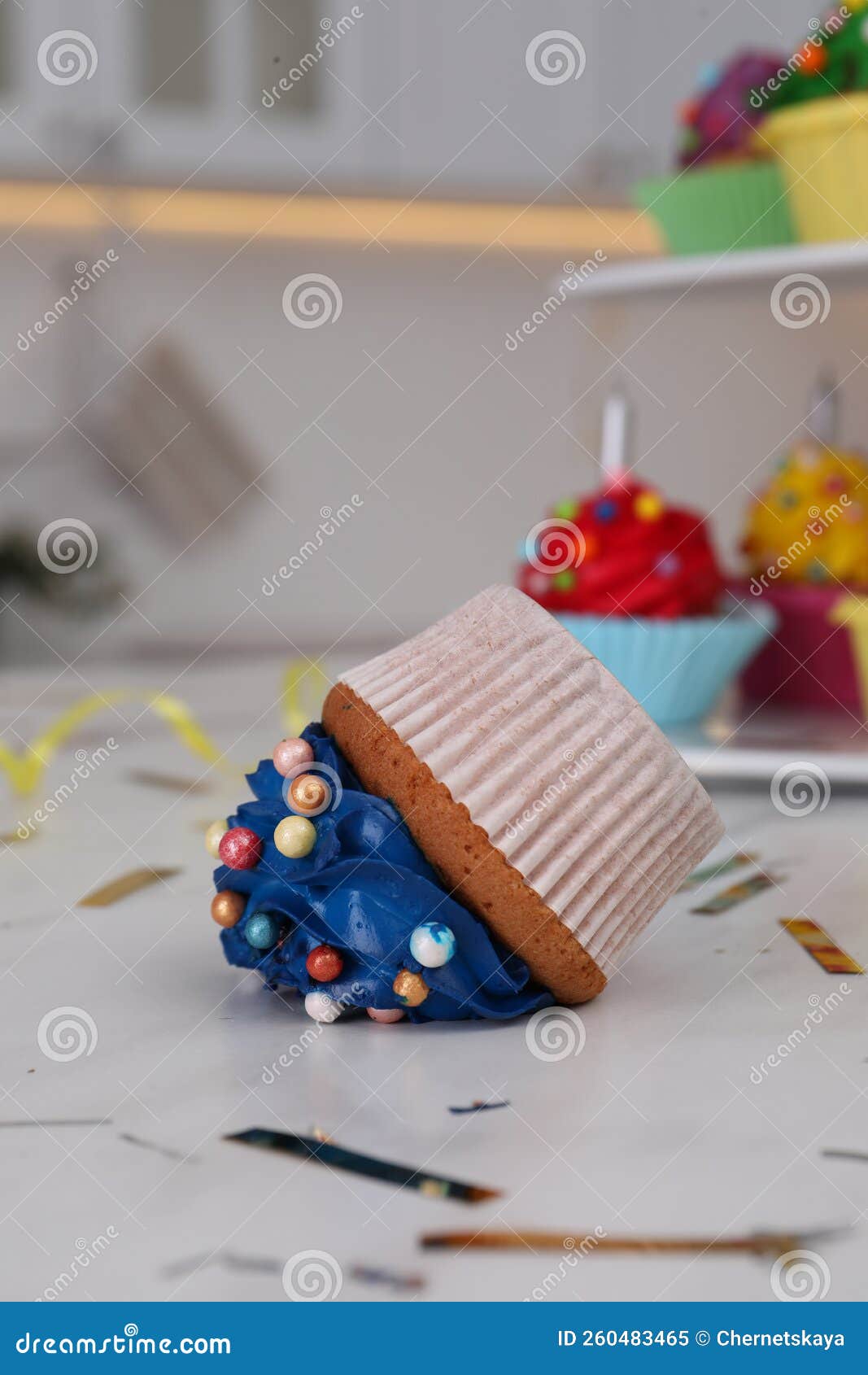 Cupcake Dropped on White Table, Closeup. Troubles Happen Stock Image ...