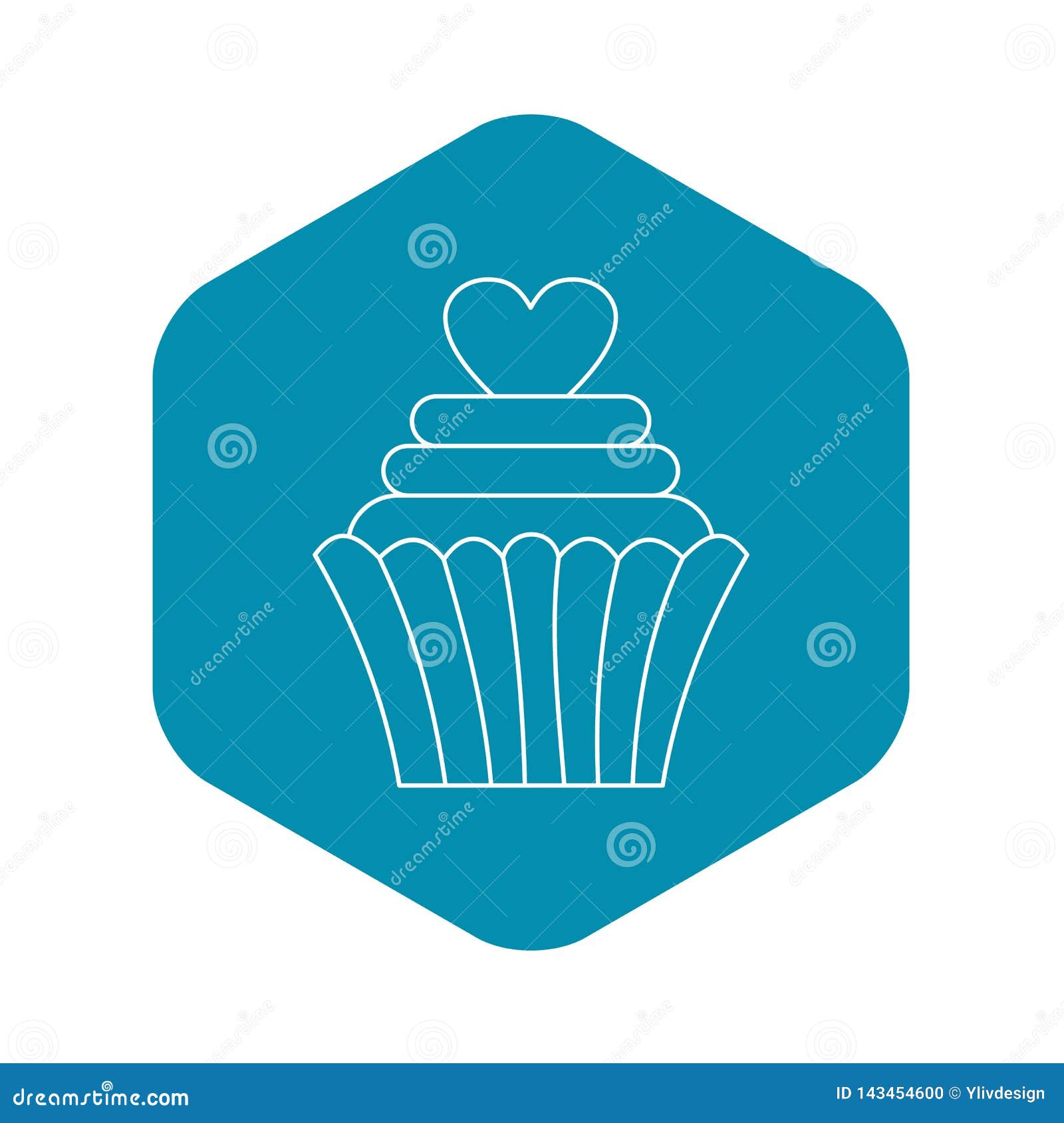 Cupcake with Heart Icon, Outline Style Stock Vector - Illustration of ...