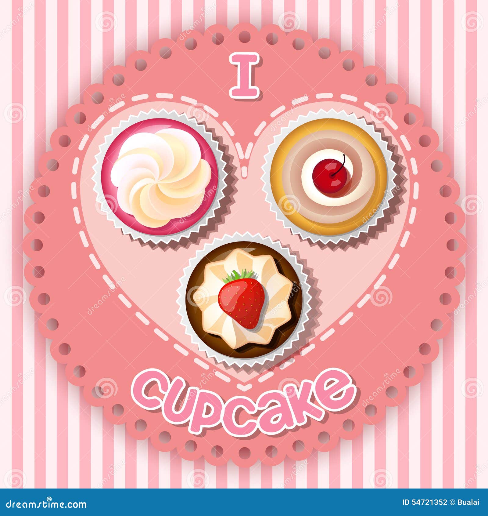Cupcake on heart shape stock vector. Illustration of vector - 54721352