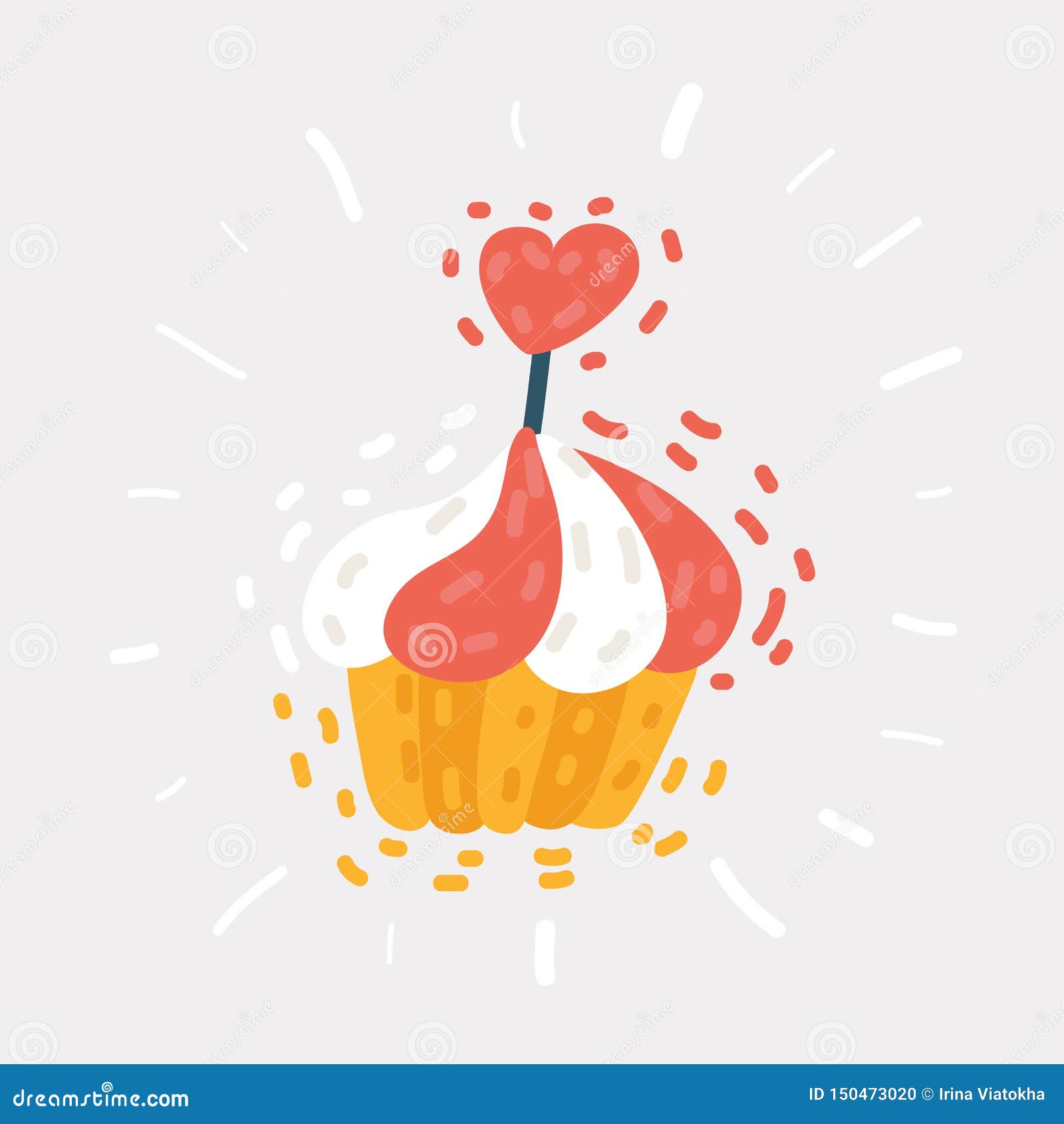 Cupcake With Heart Icon. Hand Drawn Doodle Style. Vector, Minimalism ...