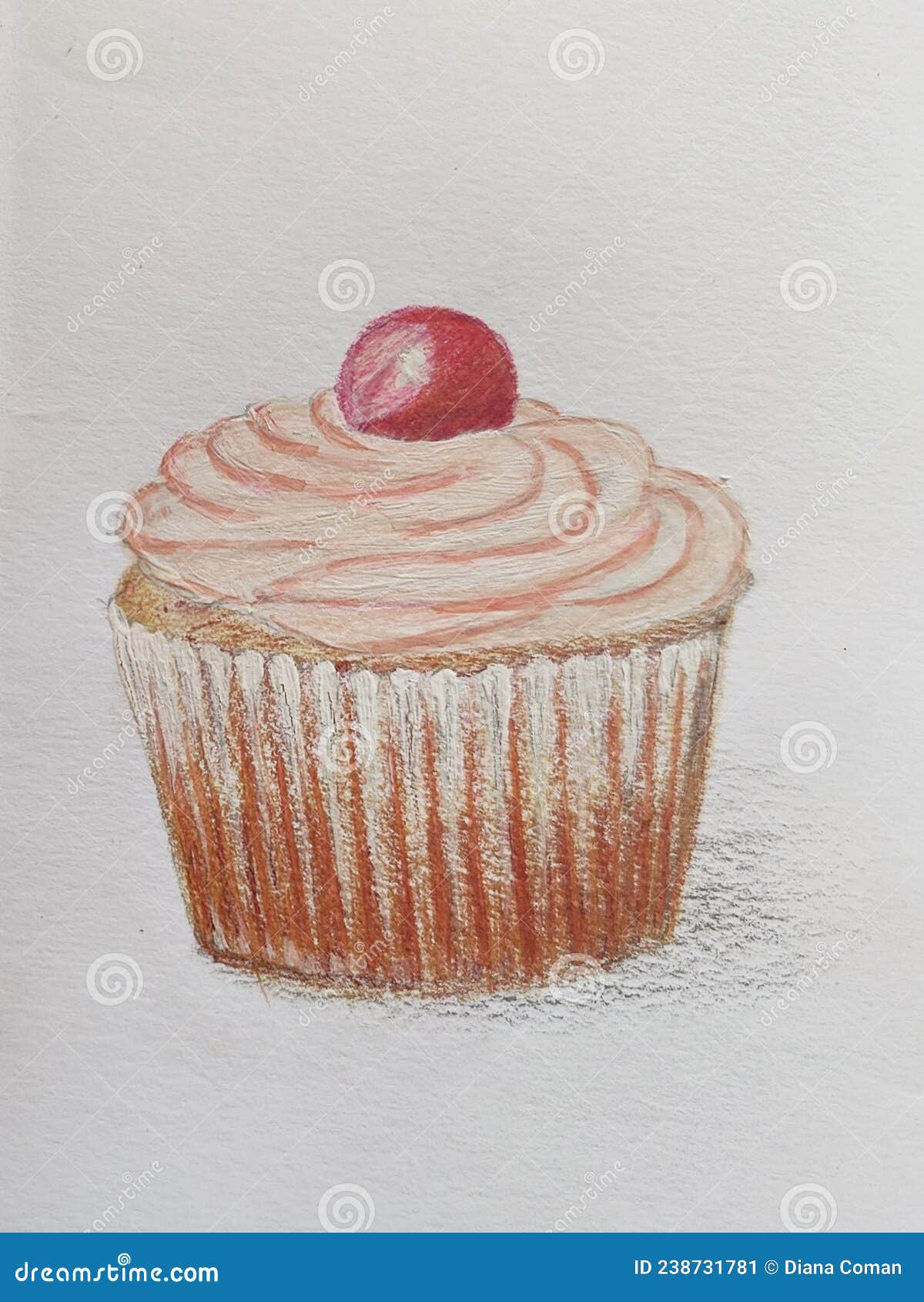 Cupcake - Drawing with Colored Pencils Stock Image - Image of chocolate ...