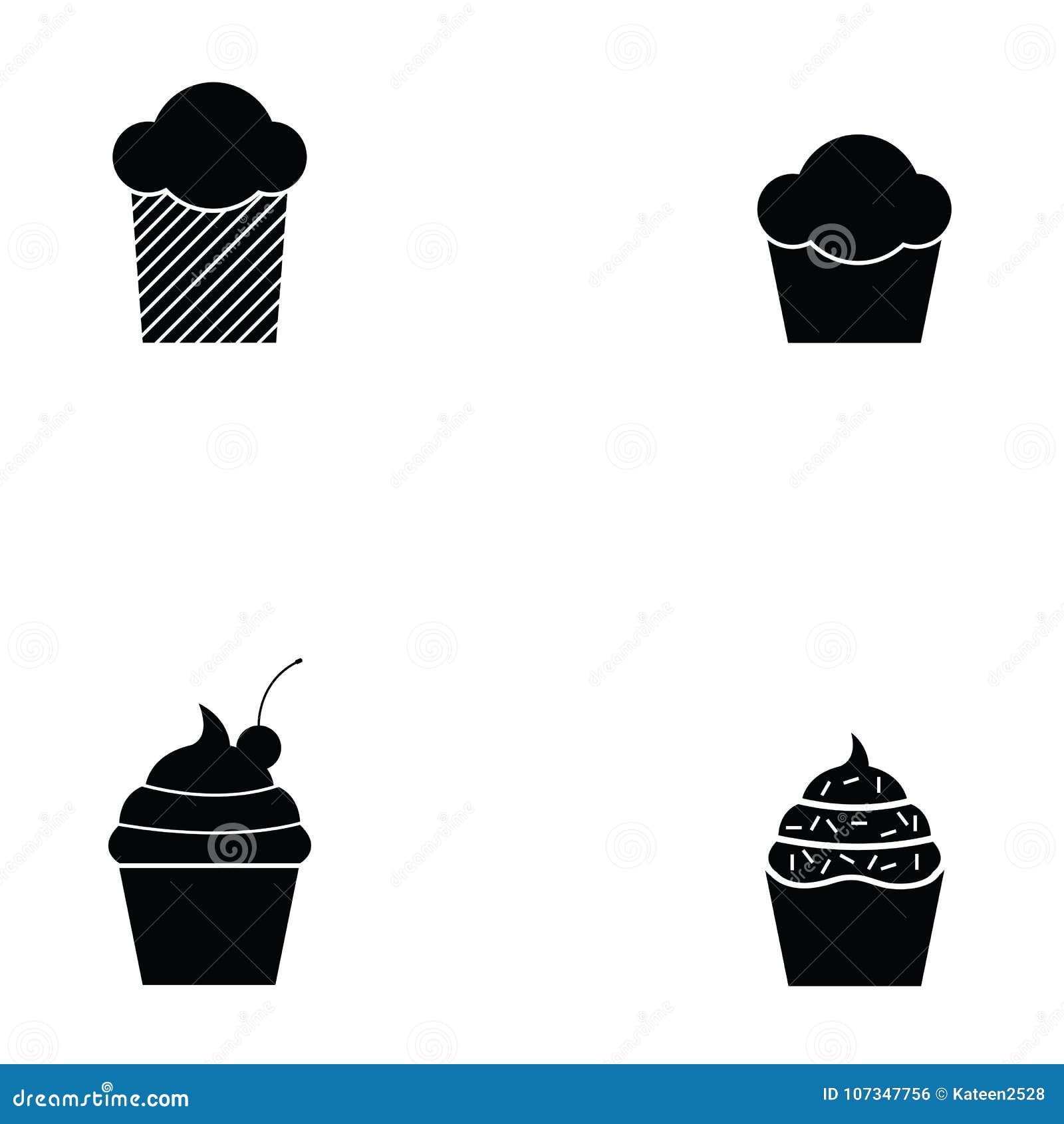 Cupcake icon set stock vector. Illustration of vector - 107347756