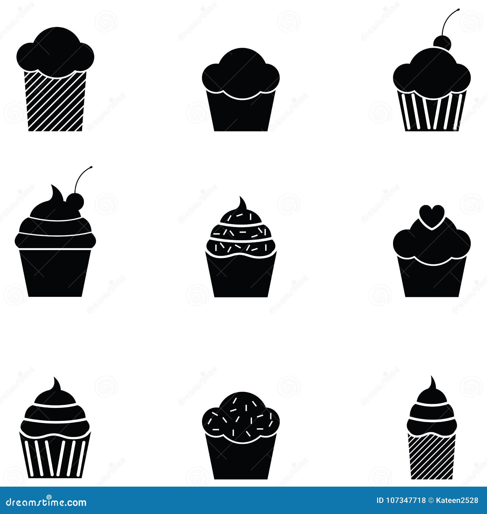Cupcake icon set stock vector. Illustration of dessert - 107347718
