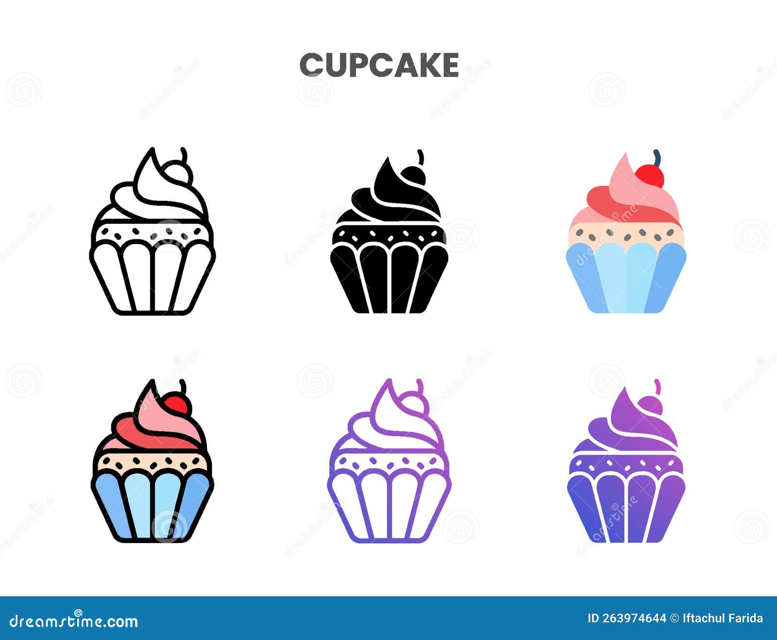 Cupcake Icons Set with Different Styles. Stock Vector - Illustration of ...