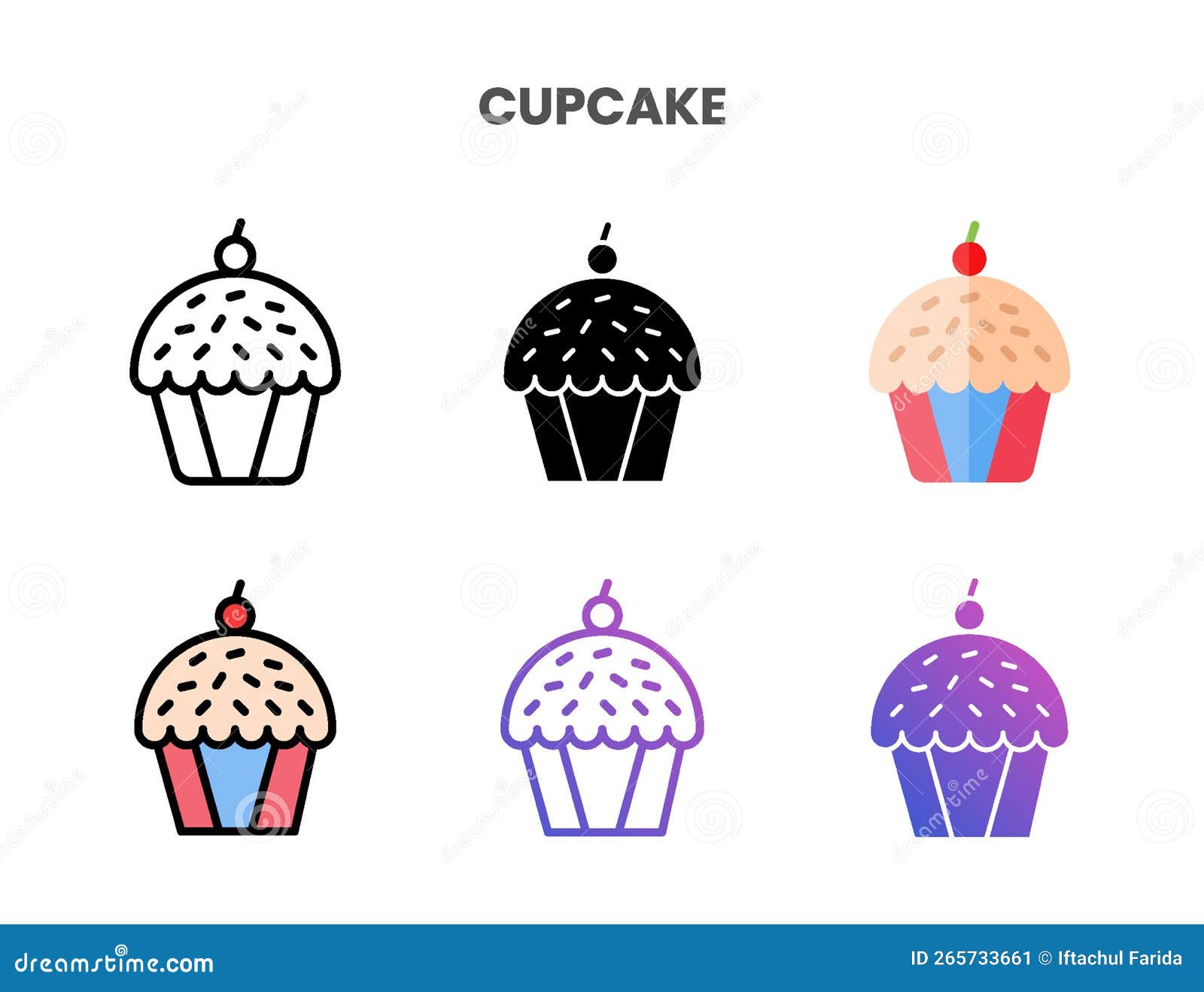 Cupcake Icons Set with Different Styles. Stock Vector - Illustration of ...