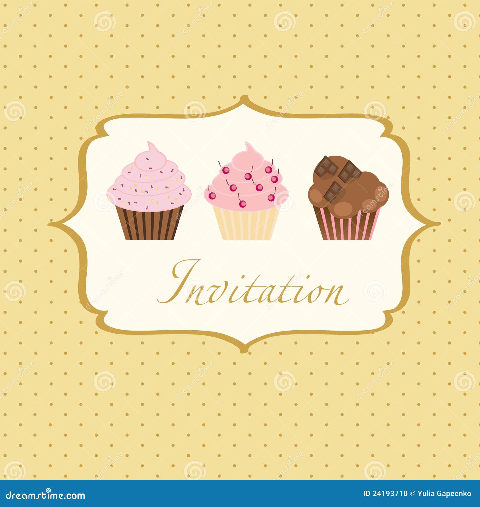Cupcake Invitation Card Cartoon Vector | CartoonDealer.com #75996345