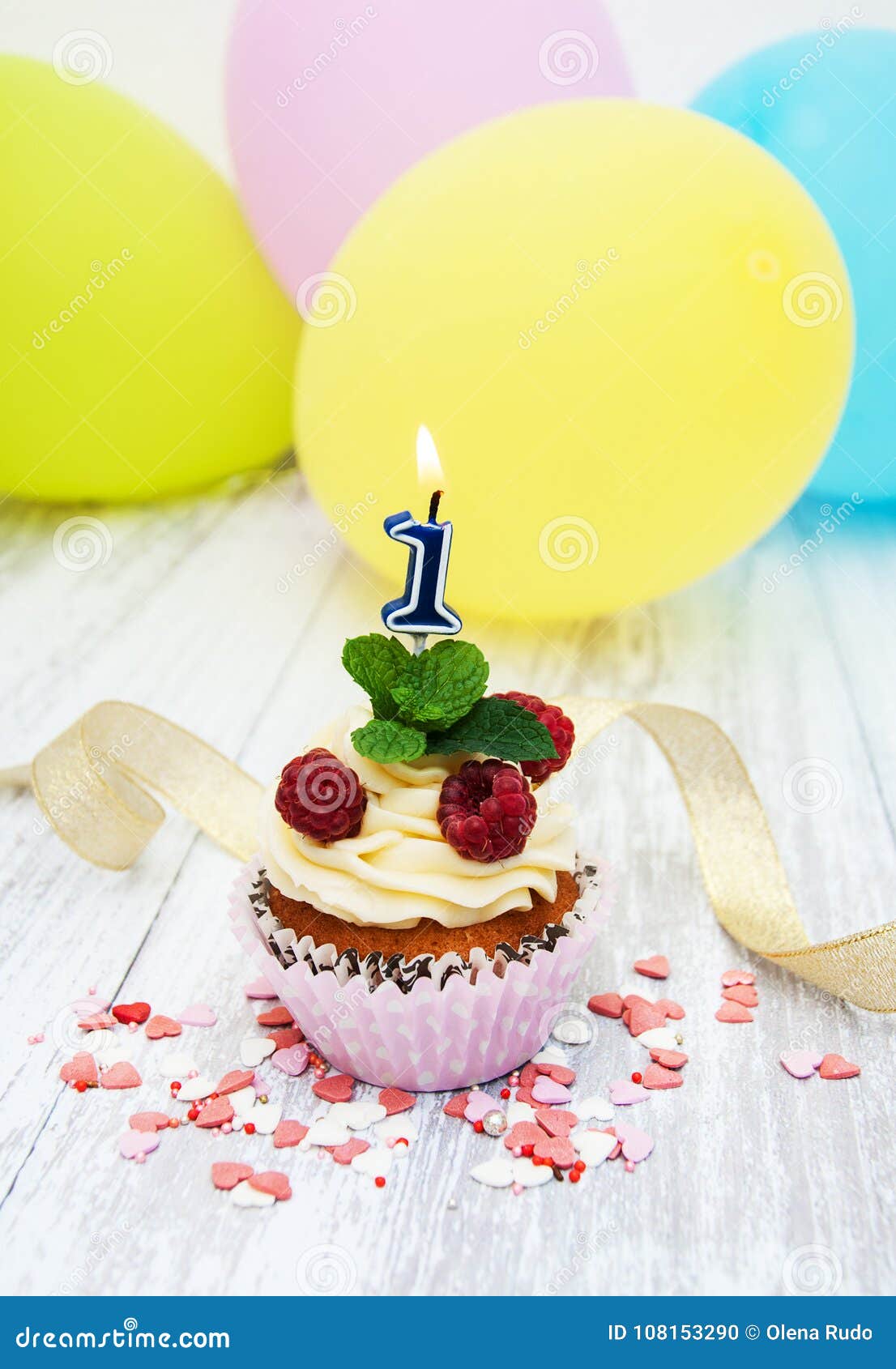 Cupcake with a Numeral One Candle Stock Photo - Image of happy ...
