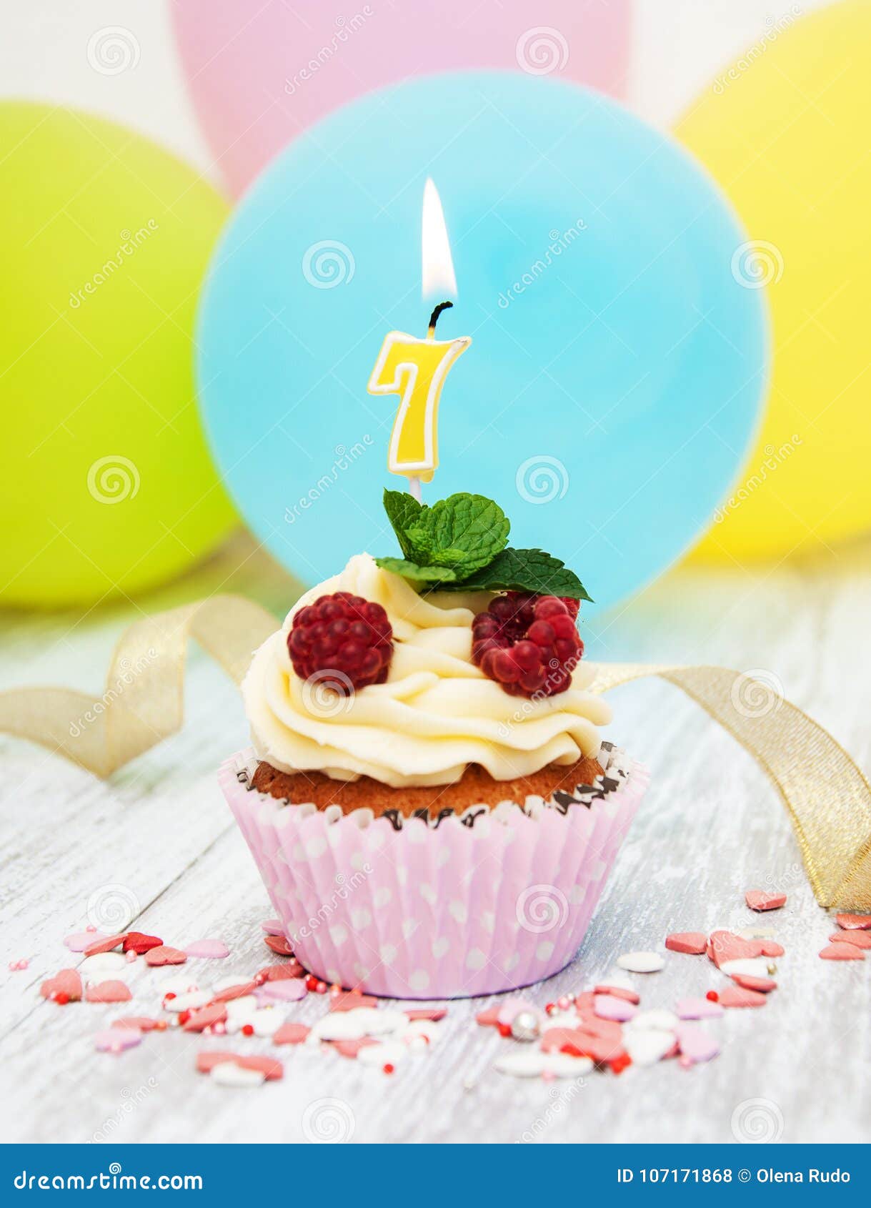 Cupcake with a Numeral Seven Candle Stock Photo - Image of fruits ...
