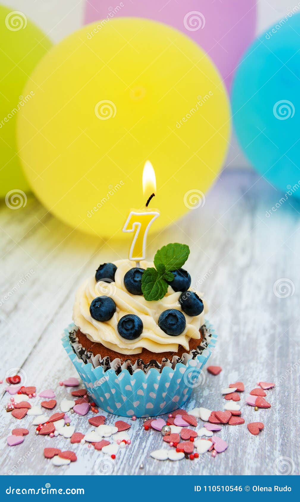 Cupcake with a Numeral Seven Candle Stock Photo - Image of decoration ...
