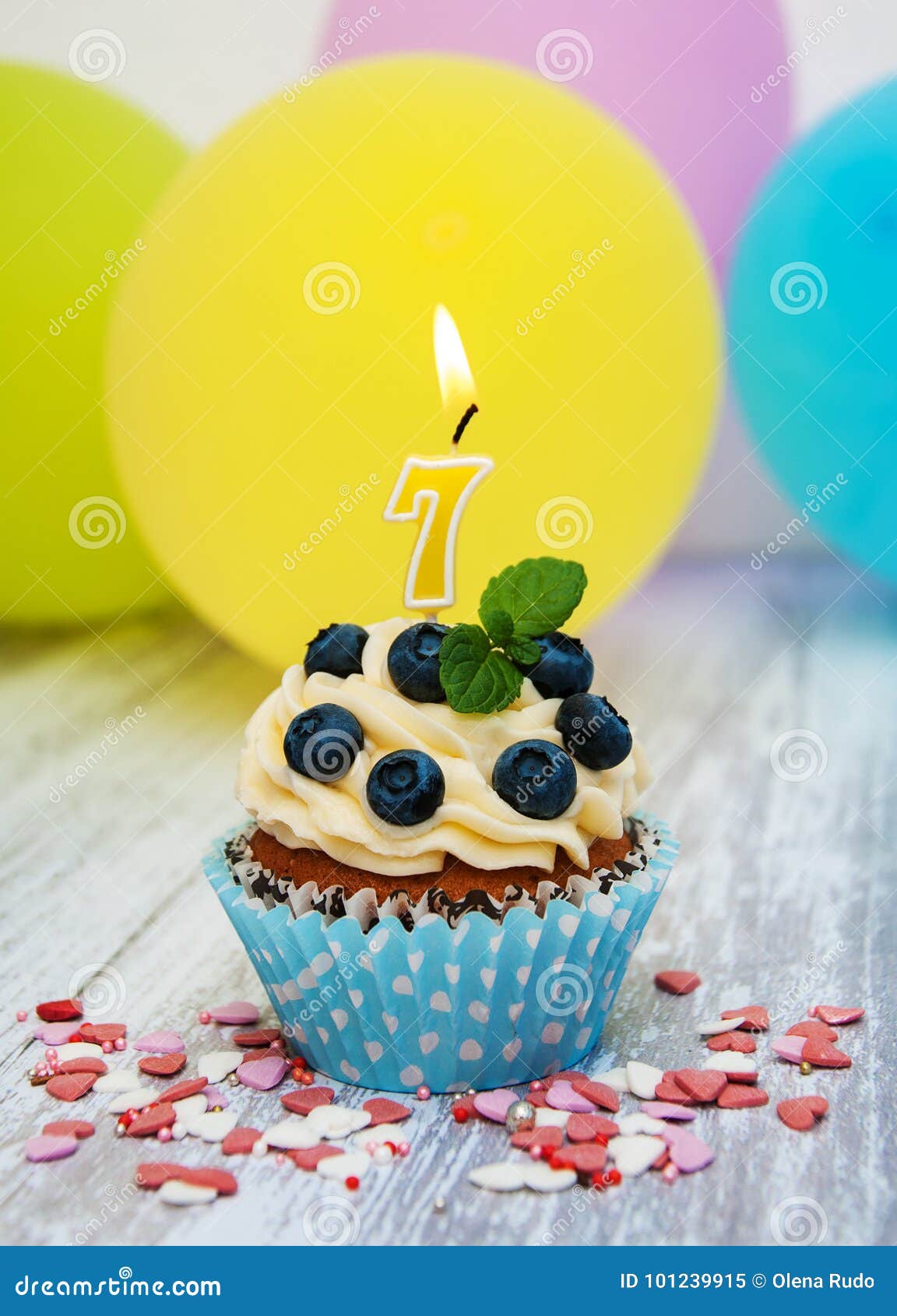 Cupcake with a Numeral Seven Candle Stock Image - Image of food ...