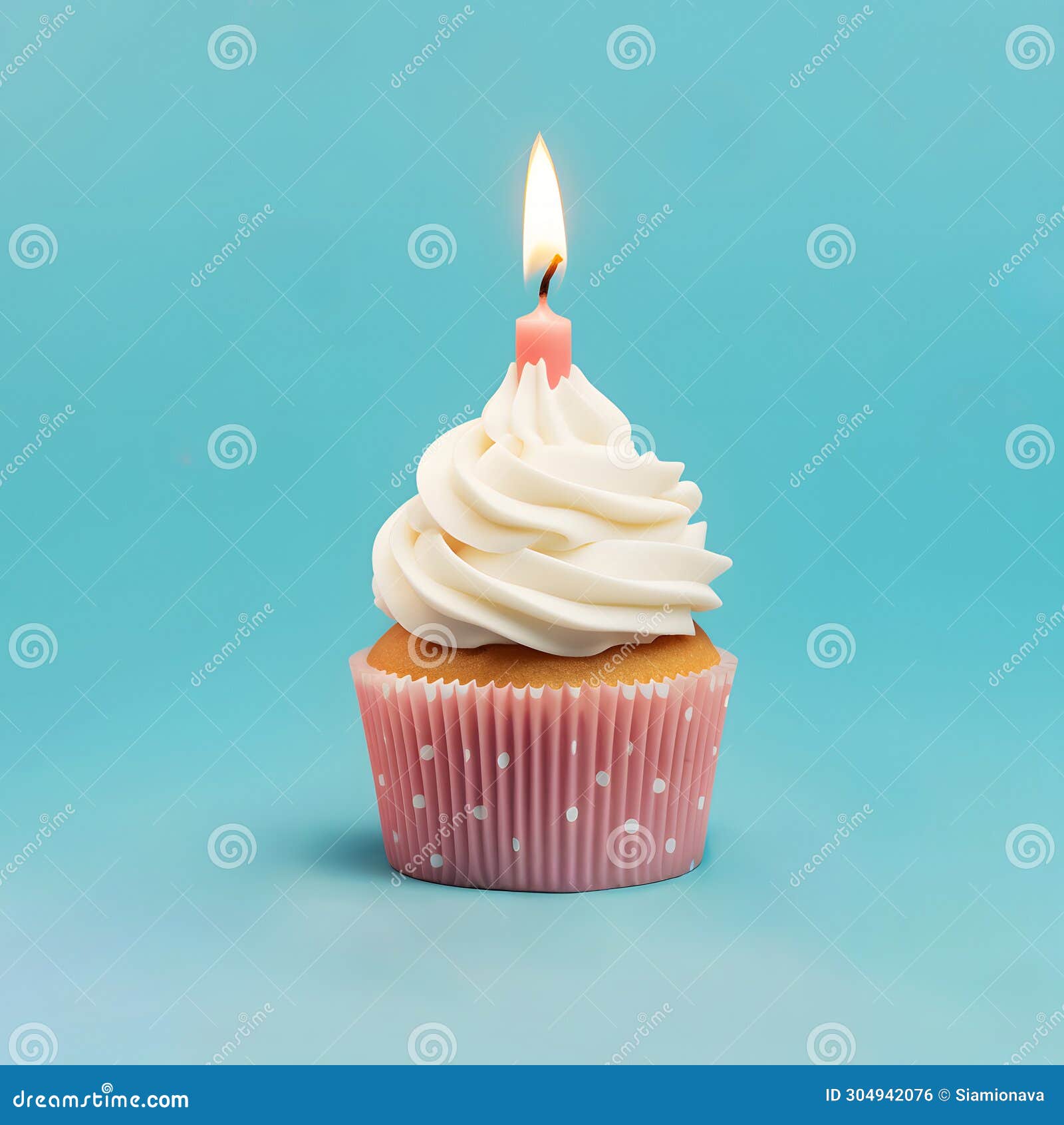 Cupcake with One Burning Candle on Light Blue Background. Ai Generative. Stock Photo - Image of ...