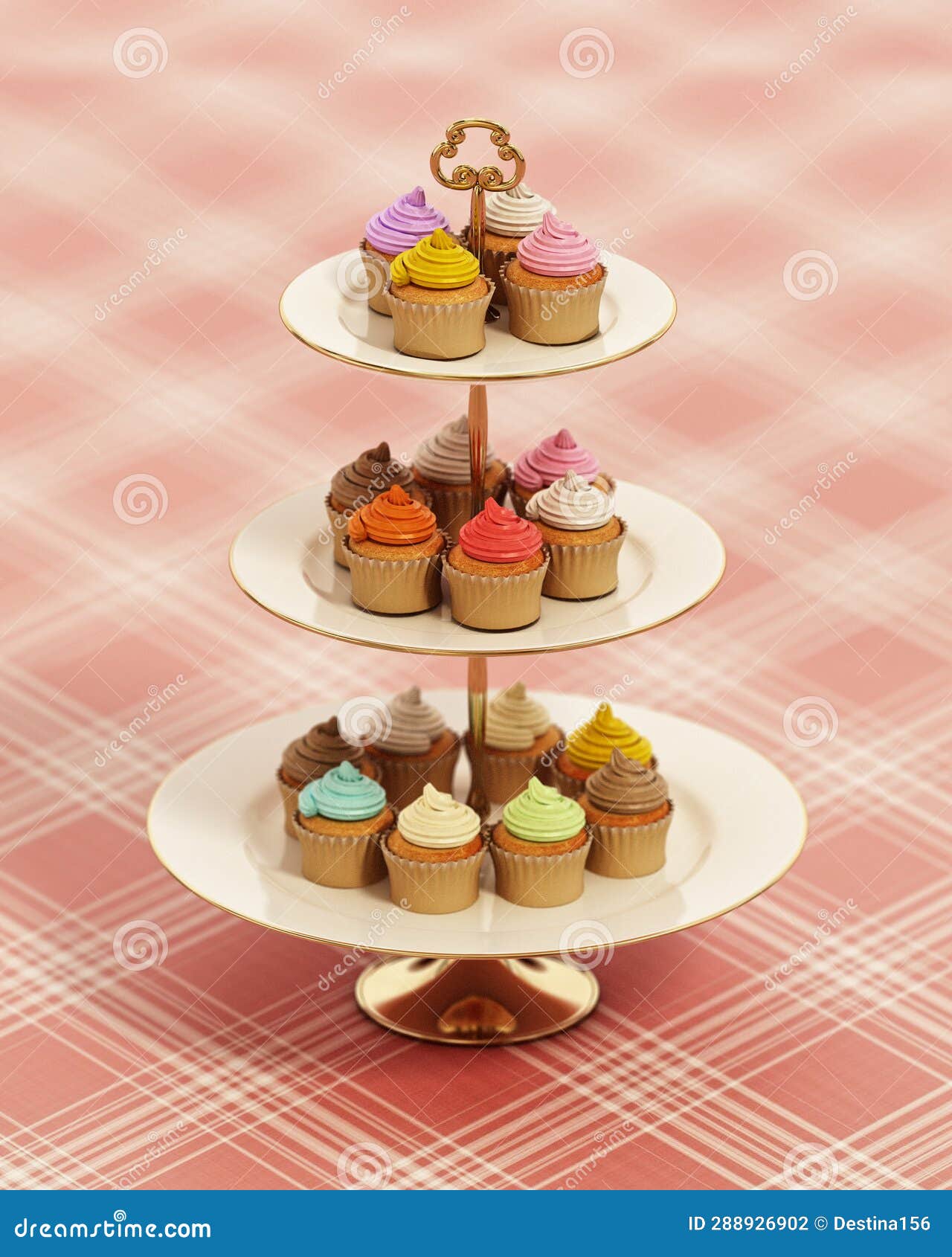 Cupcake Plates on Table Cloth Texture. 3D Illustration Stock ...