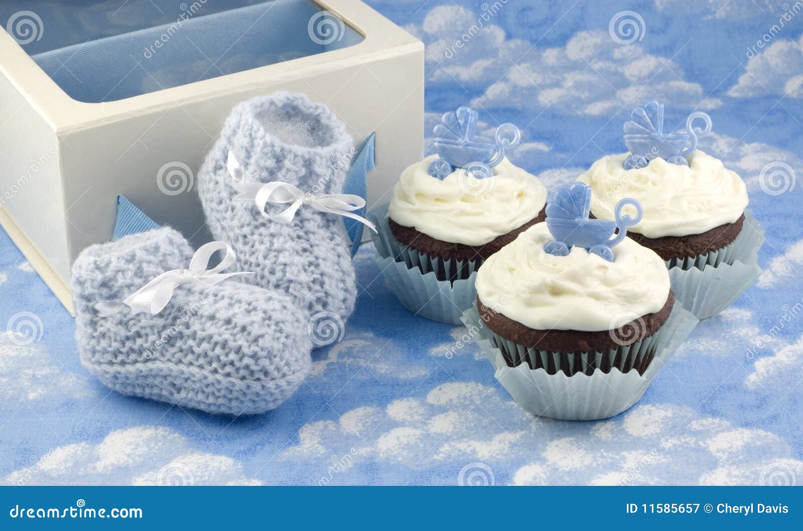 Cupcakes and Baby Booties for Boy Stock Image - Image of celebration ...