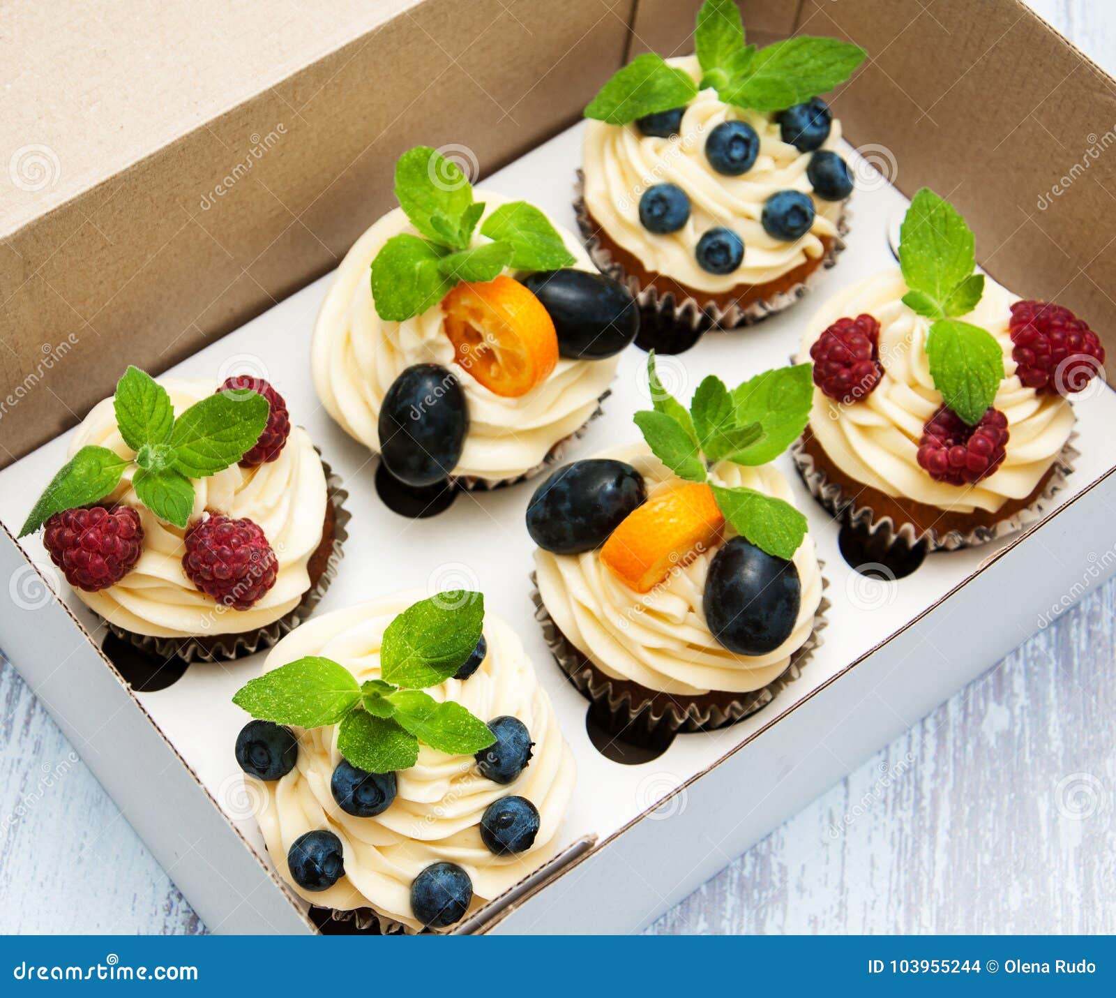 Cupcakes in a box stock photo. Image of fresh, cake - 103955244