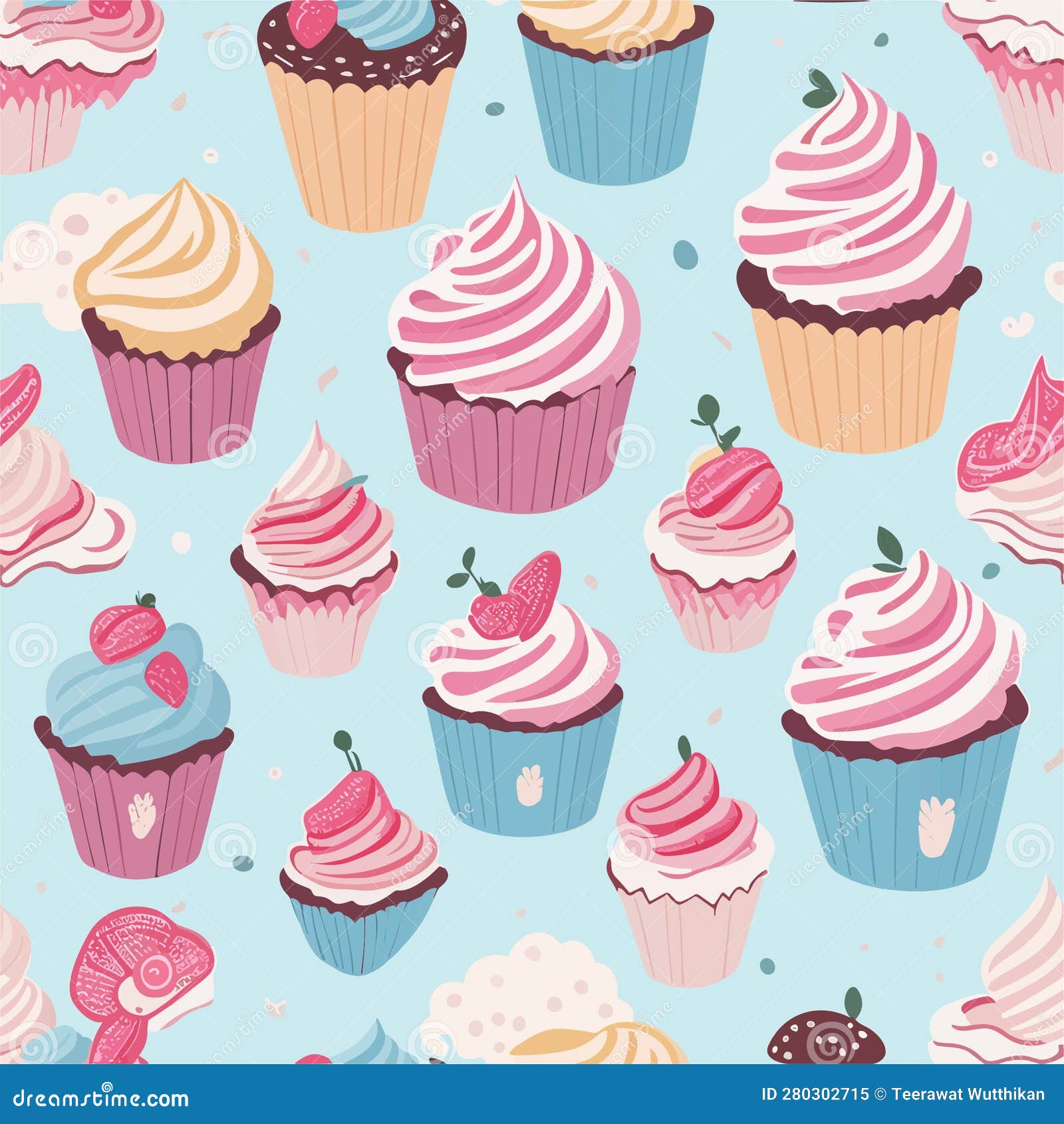 Cupcakes Colorful Pastel Seamless Pattern Background Stock Vector ...