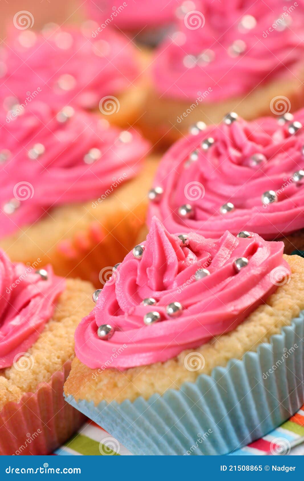 Cupcakes Decorated with Pink Fondant Icing Stock Image - Image of ...