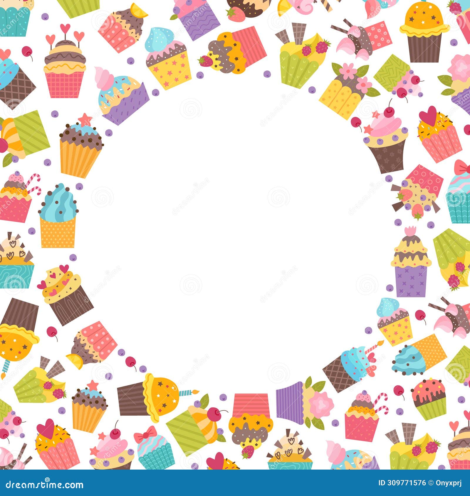 Cupcakes Decorative Background Circle Template with Cakes with Place ...