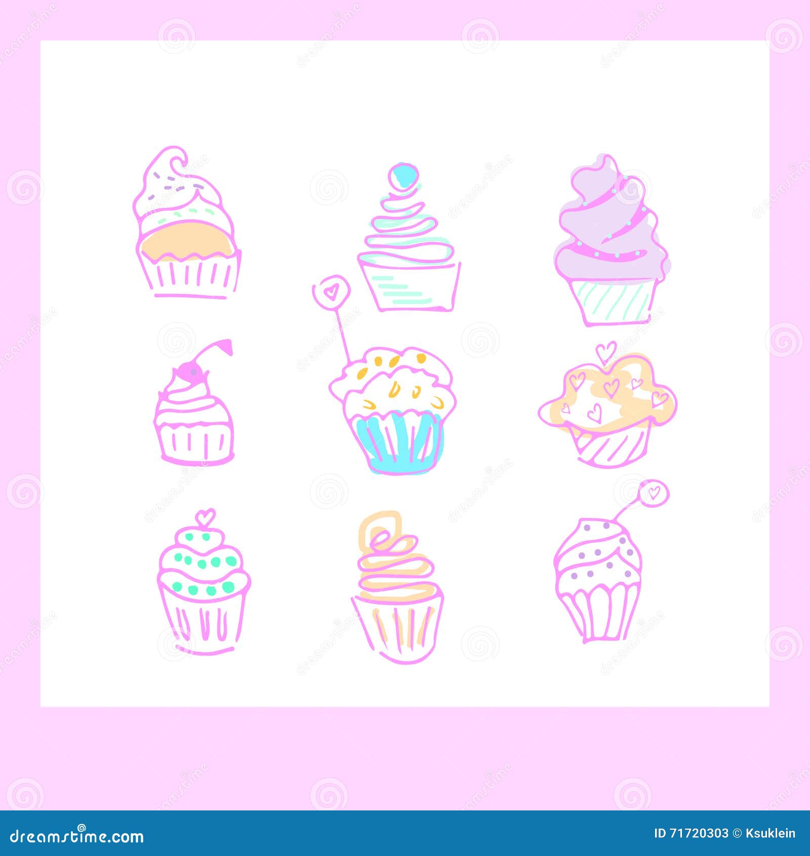 Cupcakes doodle icons stock vector. Illustration of banner - 71720303