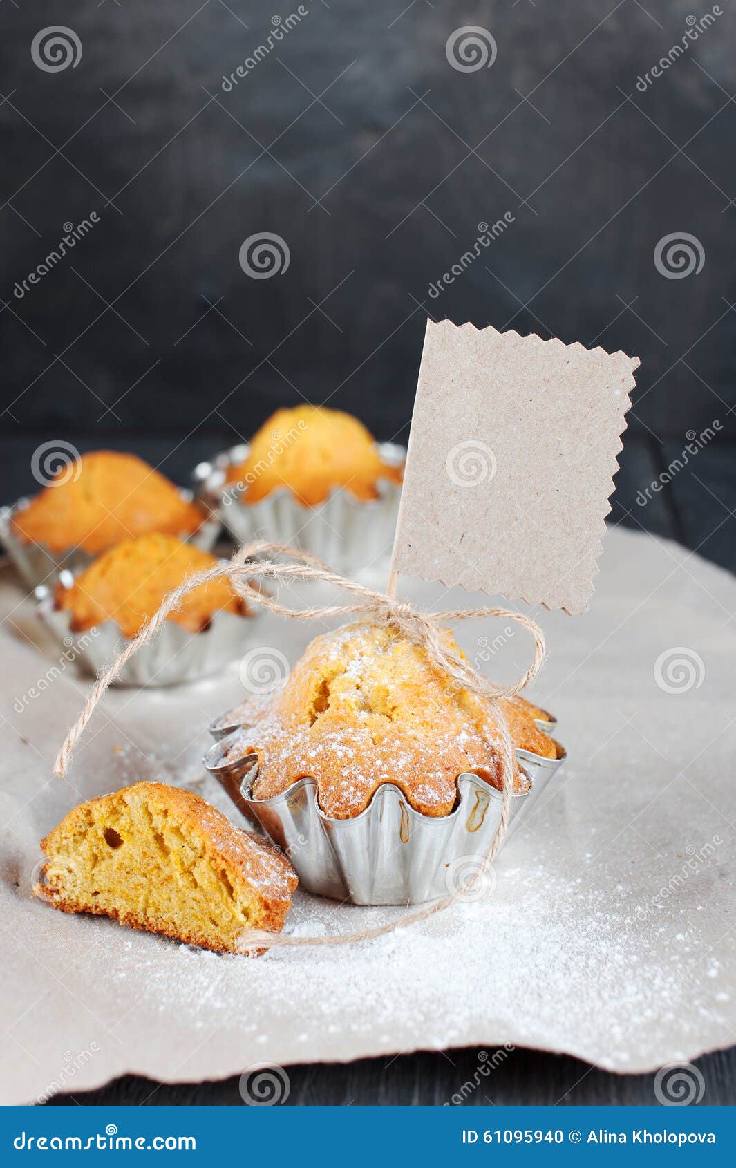 Cupcakes with Empty Tag on the Wooden Table Stock Photo - Image of ...