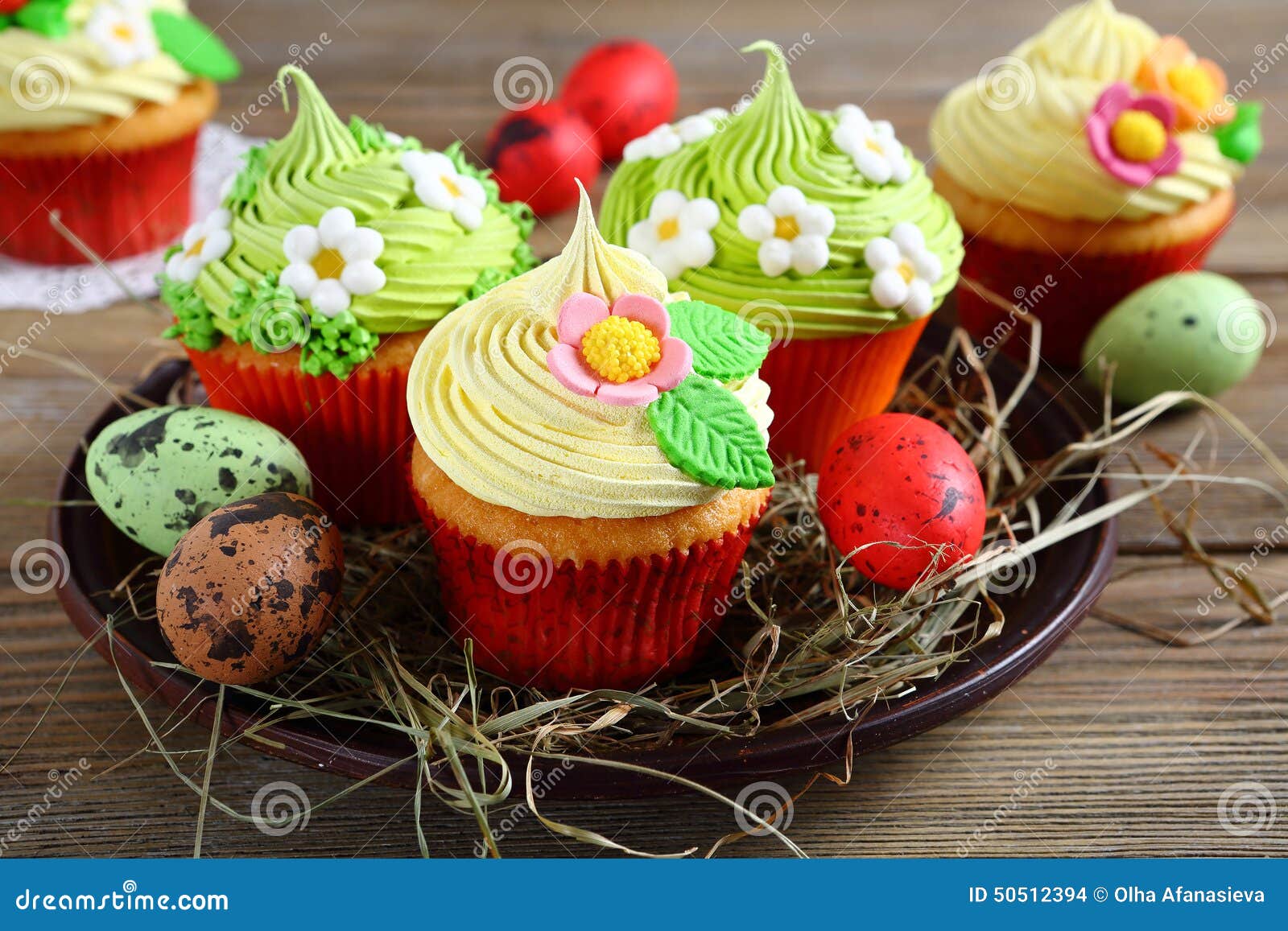 Cupcakes with Flowers for Easter Stock Photo - Image of flower ...
