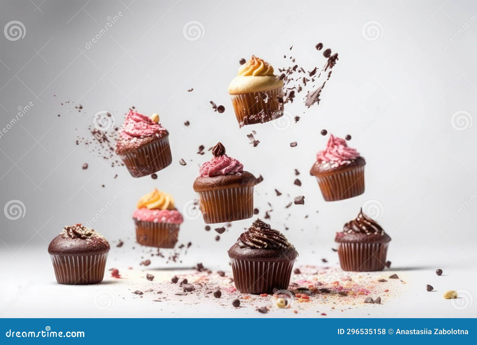 Cupcakes Flying on White Background, Floating in the Air. Generative AI ...